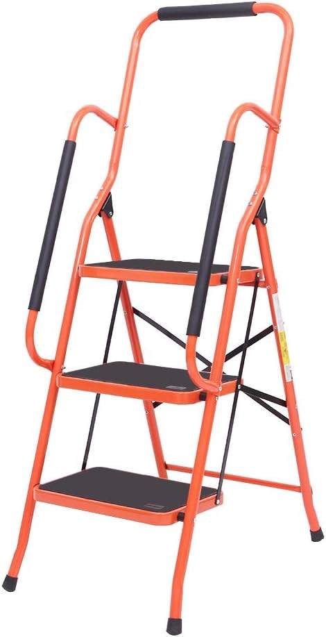 3-Step Folding Steel Step Stool with Padded Handrails, 330 lbs Capacity ...