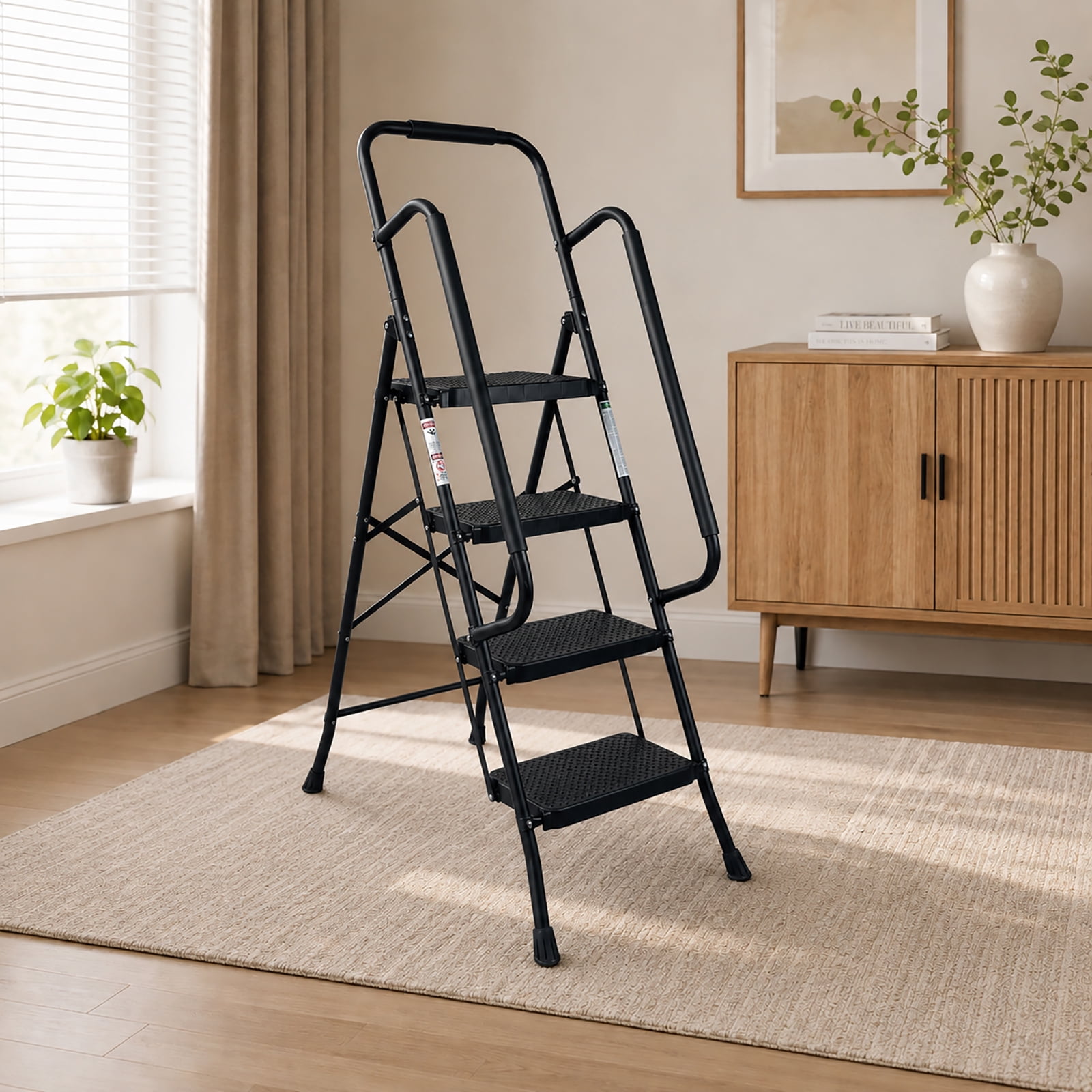 3-Step Folding Step Stool with Wide Anti-Slip Pedal, Sturdy & Portable ...