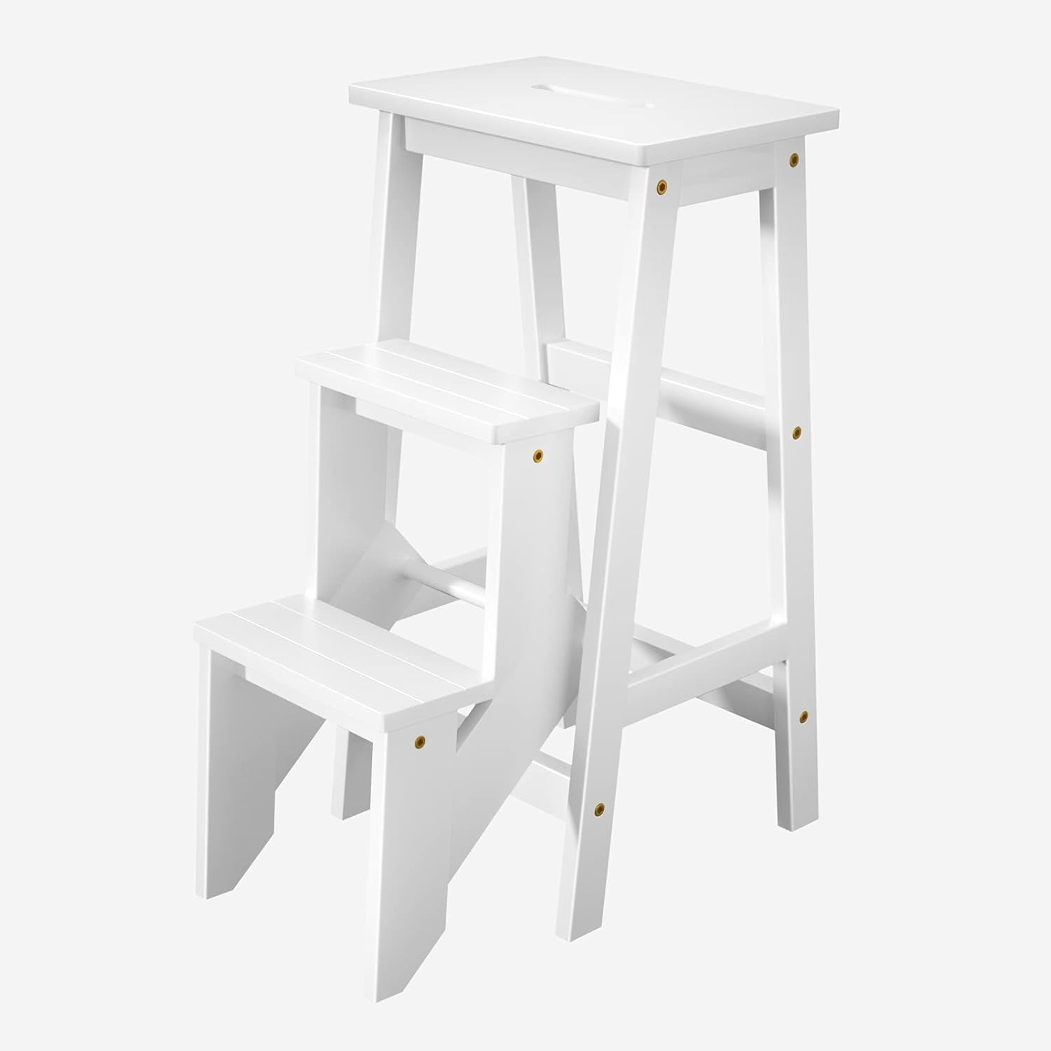 3-Step Folding Wooden Step Stool, Portable Anti-Slip Step Ladder ...