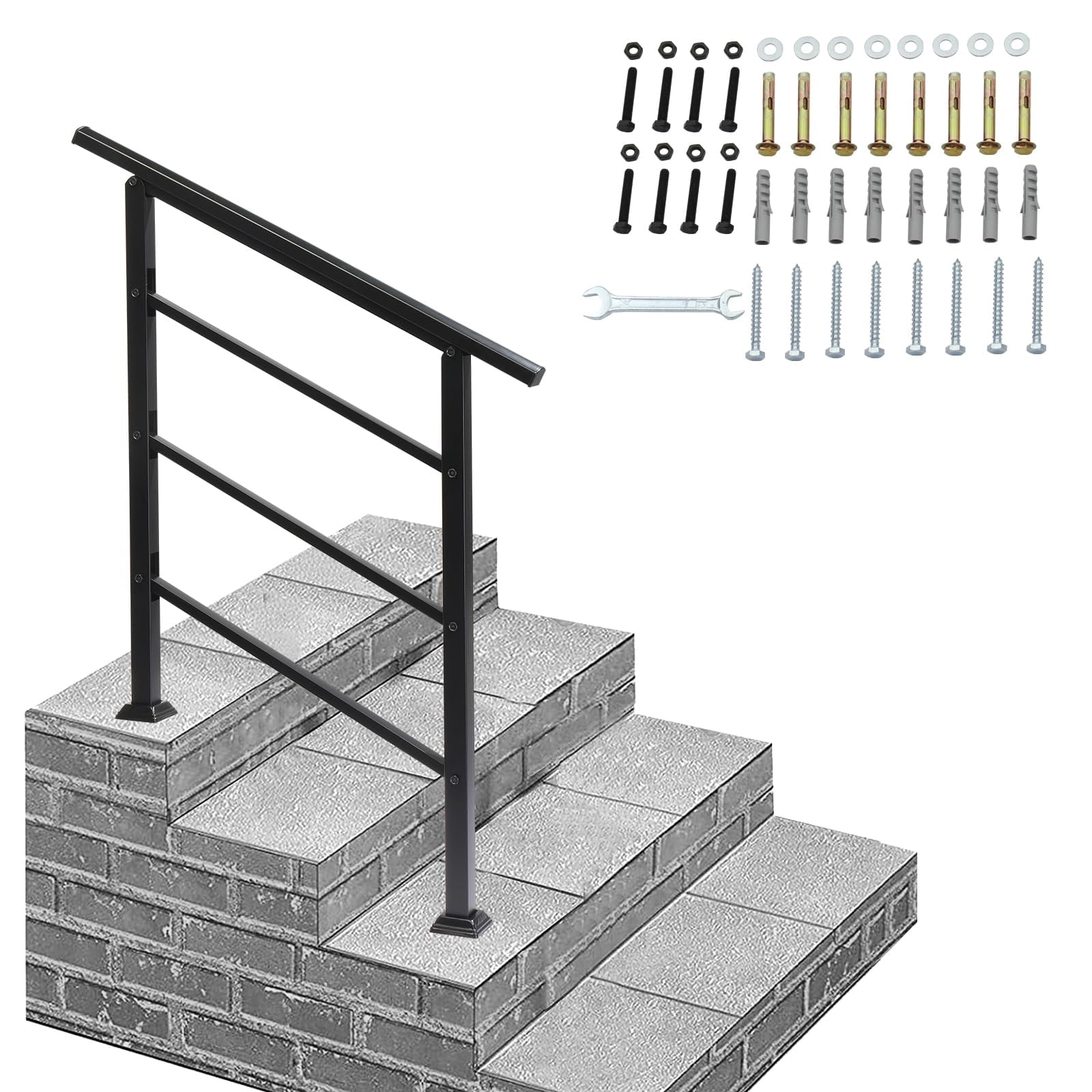 3 Step Handrails for Outdoor Steps, Wrought Iron Stair Railing Fits 1 ...