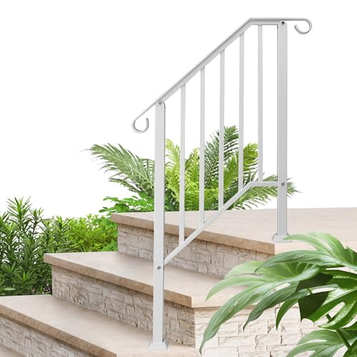 3 Step Handrails for Outdoor Steps, Wrought Iron Stair Railing, Metal ...