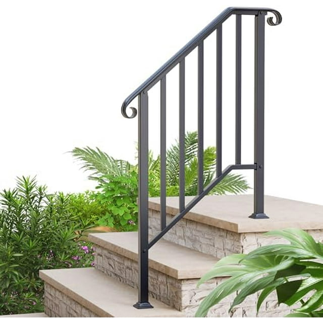 3 Step Handrails for Outdoor Steps, Wrought Iron Stair Railing, Metal ...