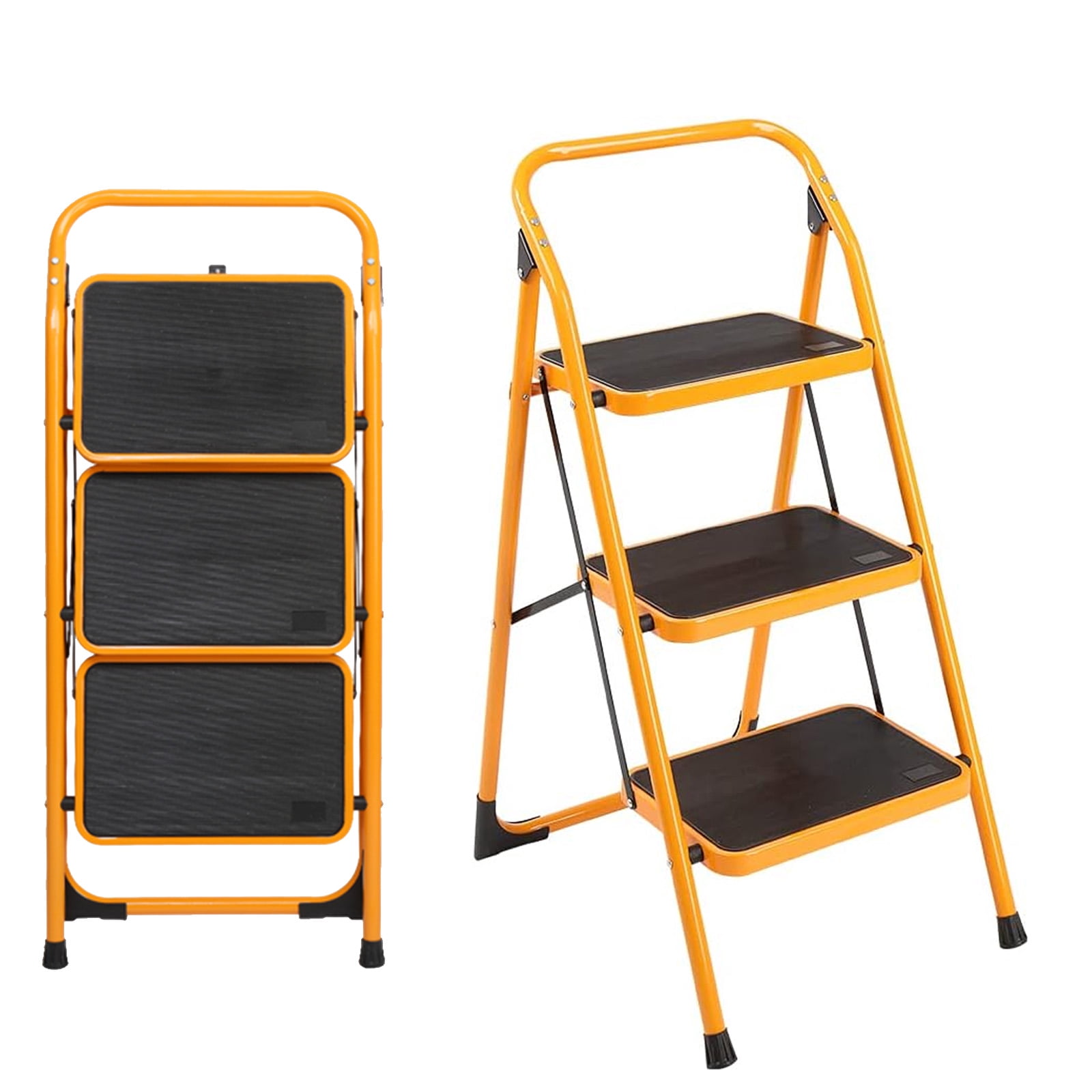 3 Step Ladder, 330LBS Folding Step Stool, NonSlip Side Armrests Large ...