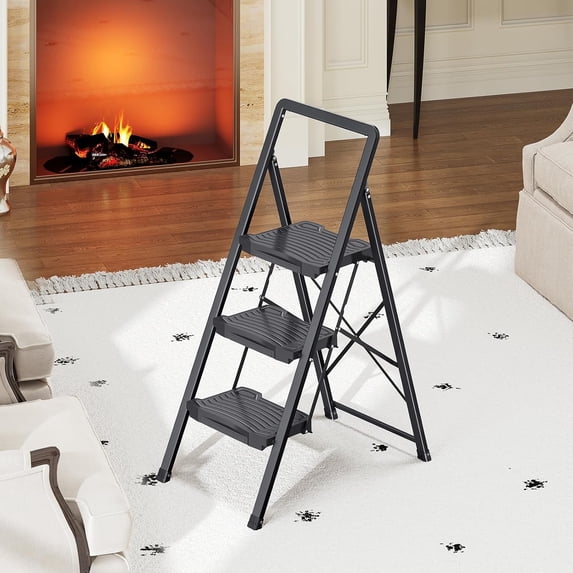 3 Step Ladder 800lb Capacity, Folding Step Stool with Wide Anti-Slip ...