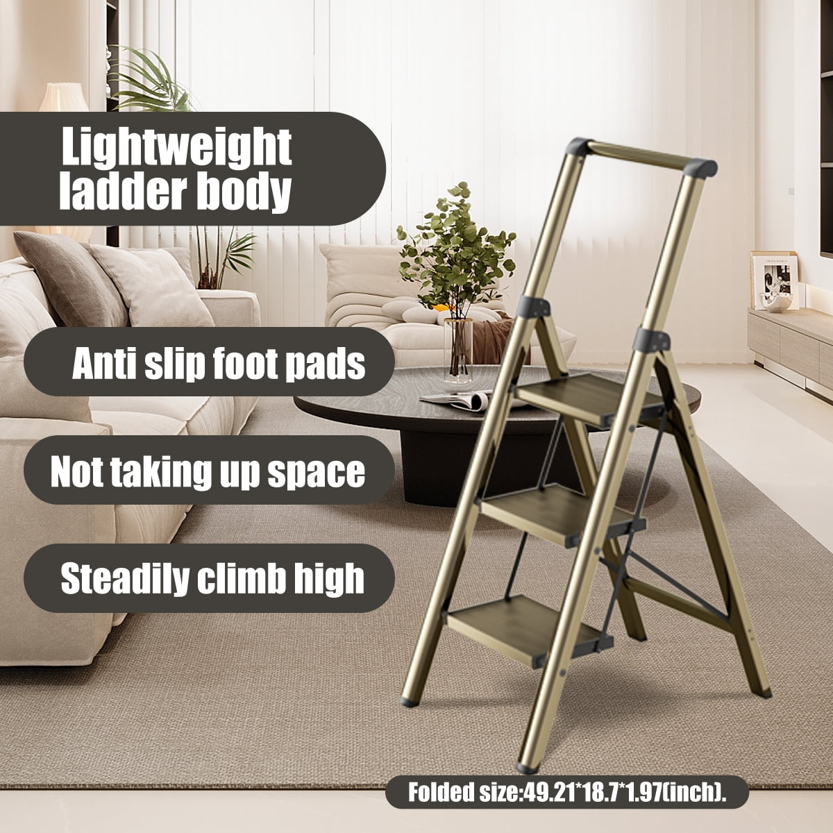 3 Step Ladder Adult Portable Folding Step Stool, Folding Aluminum Step ...