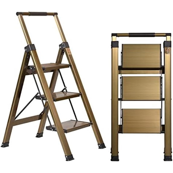 3 Step Ladder, Aluminum 3 Step Stool with Retractable Handrail and Anti ...