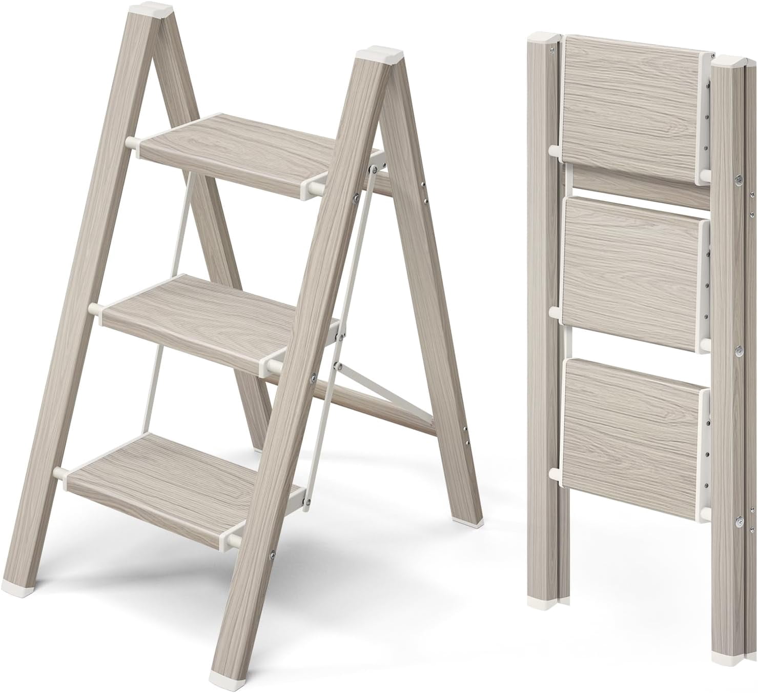 3 Step Ladder,Aluminum Folding Step Stool for Adults,Step Ladder with ...