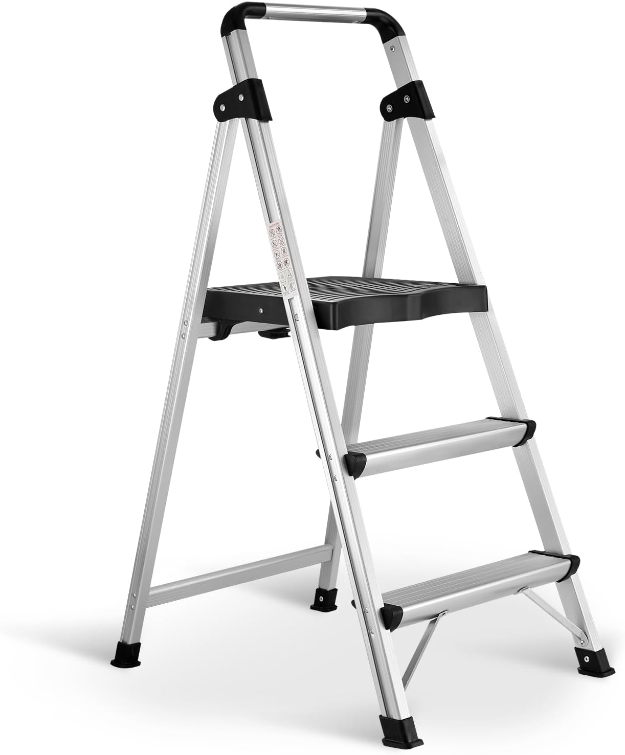 3 Step Ladder Aluminum Folding Step Stool with Wide Anti-Slip Pedal ...
