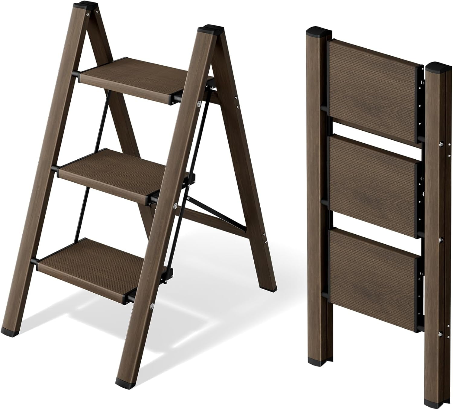 3 Step Ladder,Aluminum Folding Step Stool for Adults,Step Ladder with ...