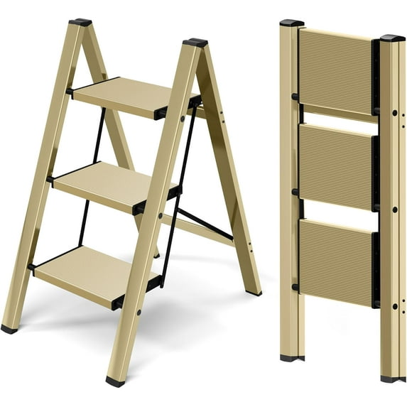 3 Step Ladder Aluminum Folding Step Stool for Adults Step Ladder with ...