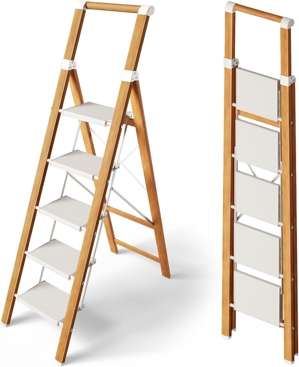 3 Step Ladder,Aluminum Lightweight Folding 3 Step Stool with Anti-Slip ...