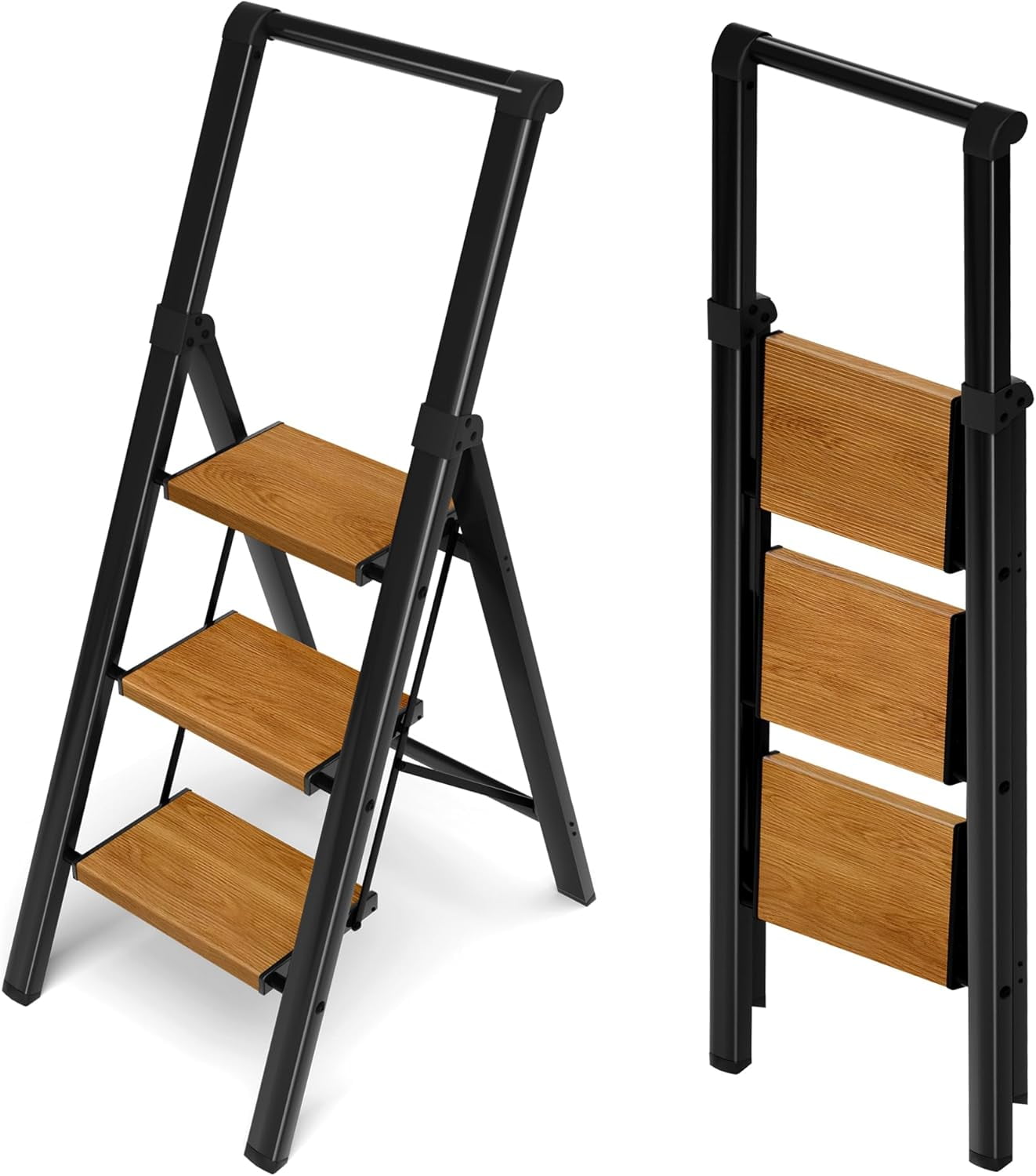 3 Step Ladder,Aluminum Lightweight Folding 3 Step Stool with Anti-Slip ...