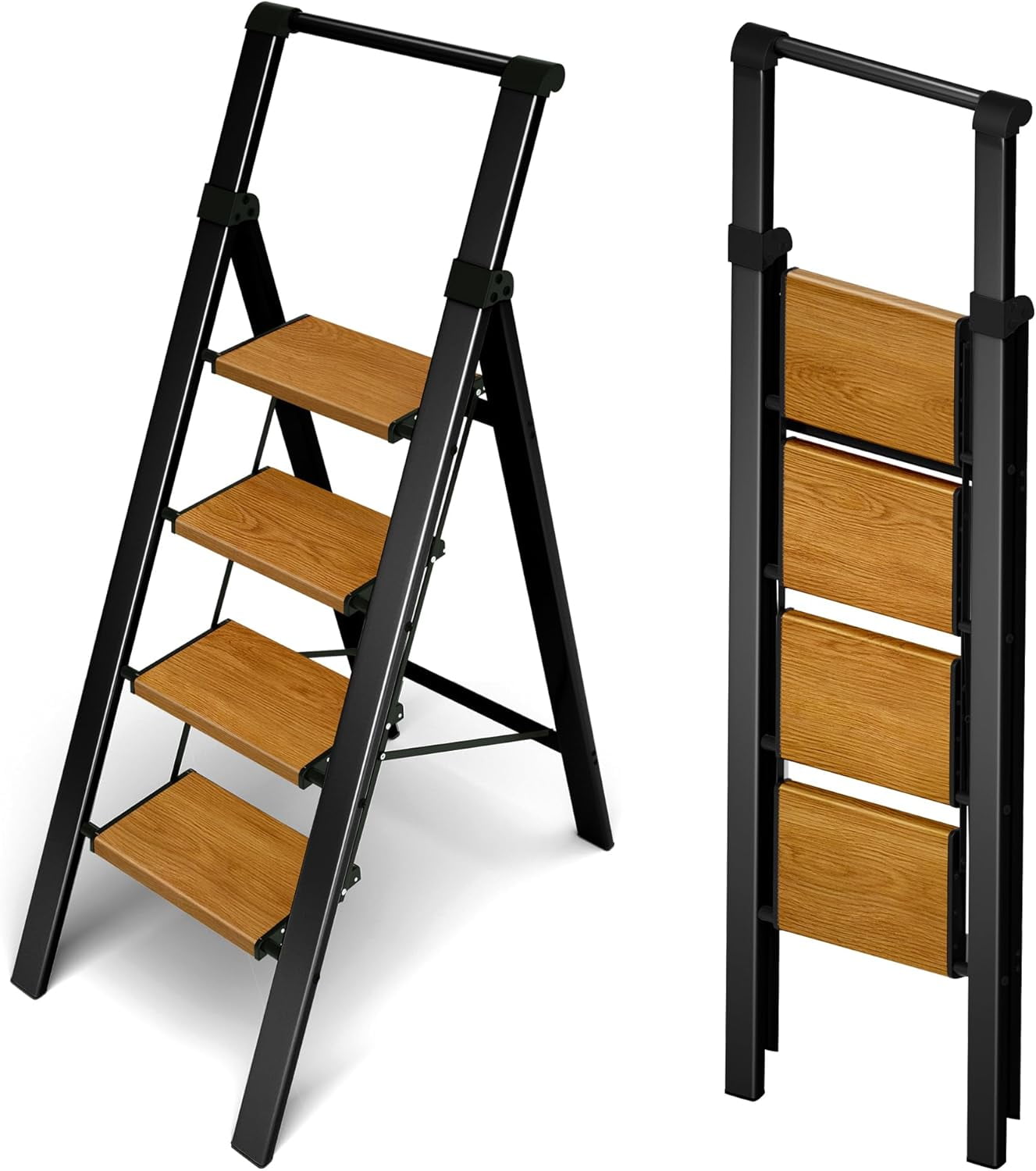 3 Step Ladder,Aluminum Lightweight Folding 3 Step Stool with Anti-Slip ...