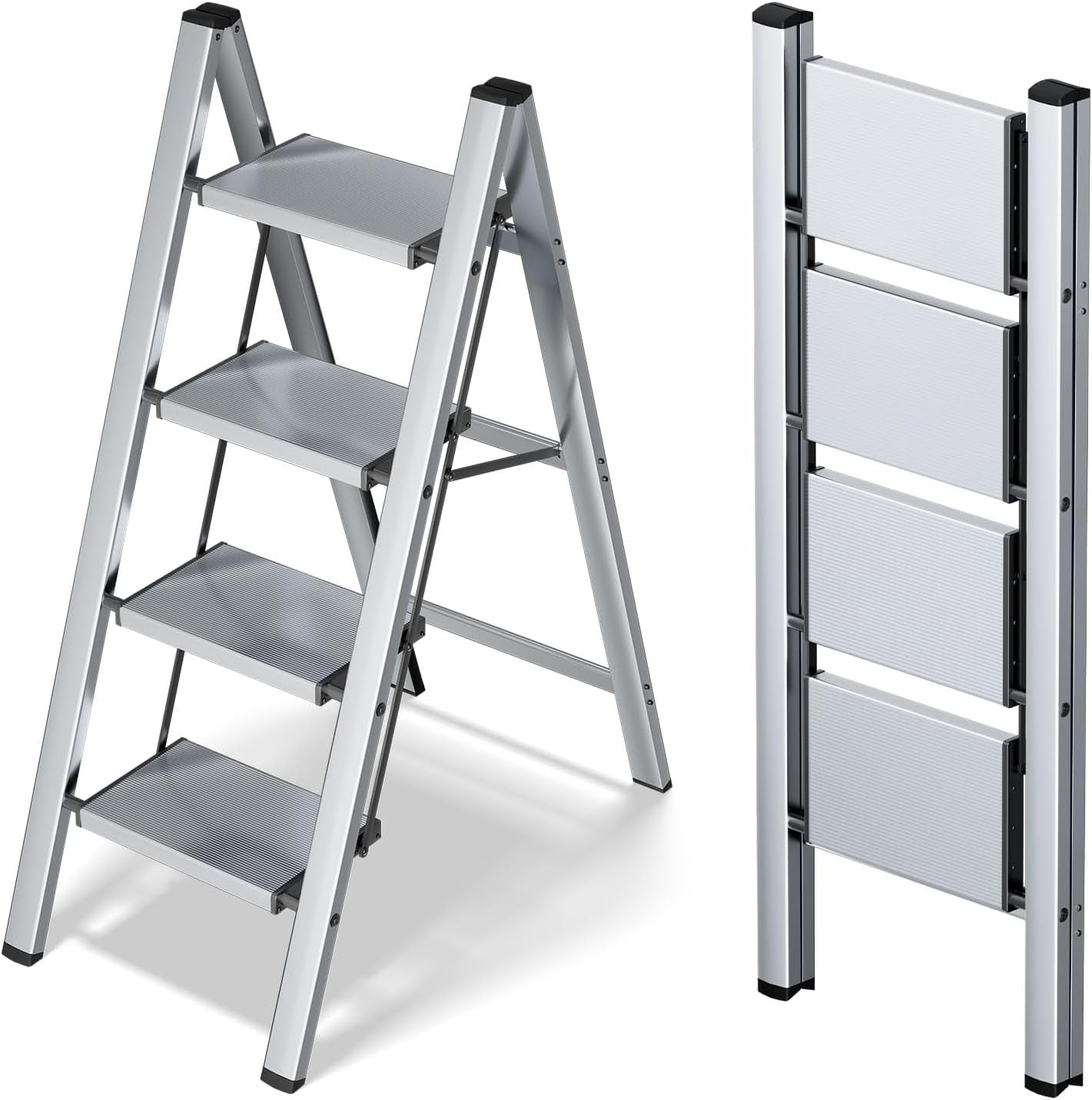3 Step Ladder,Aluminum Lightweight Folding 3 Step Stool with Anti-Slip ...