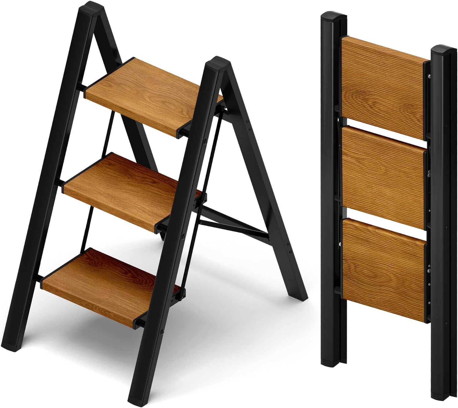 3 Step Ladder,Aluminum Lightweight Folding 3 Step Stool with Anti-Slip ...