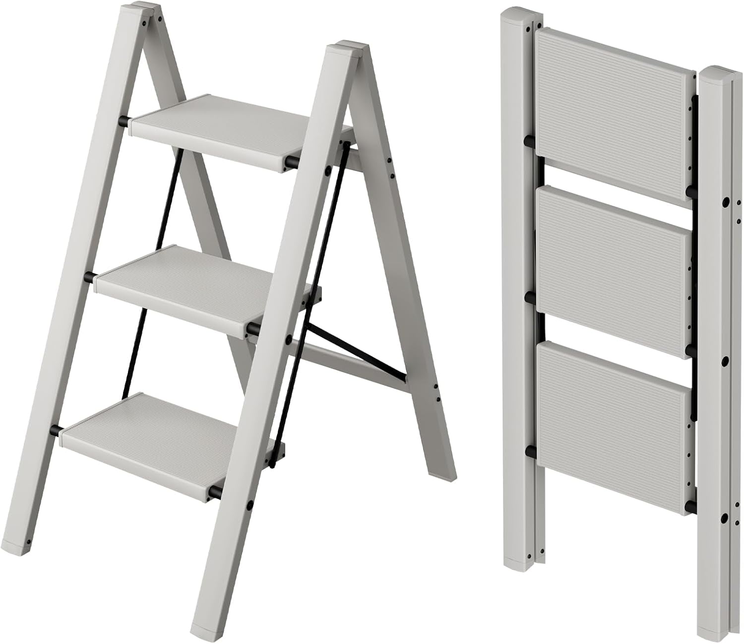 3 Step Ladder,Aluminum Lightweight Folding 3 Step Stool with Anti-Slip ...
