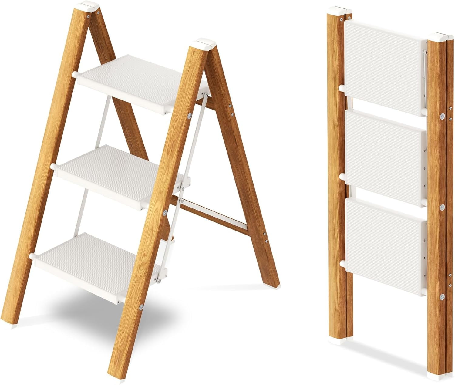 3 Step Ladder,Aluminum Lightweight Folding 3 Step Stool with Anti-Slip ...