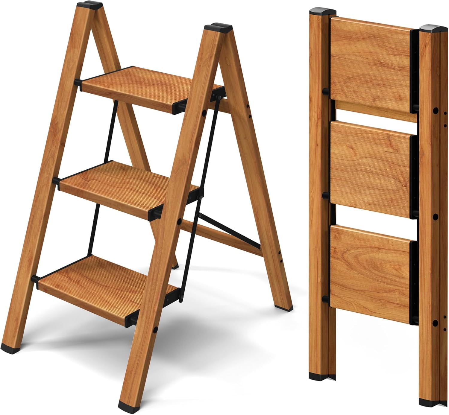 3 Step Ladder,Aluminum Lightweight Folding 3 Step Stool with Anti-Slip ...