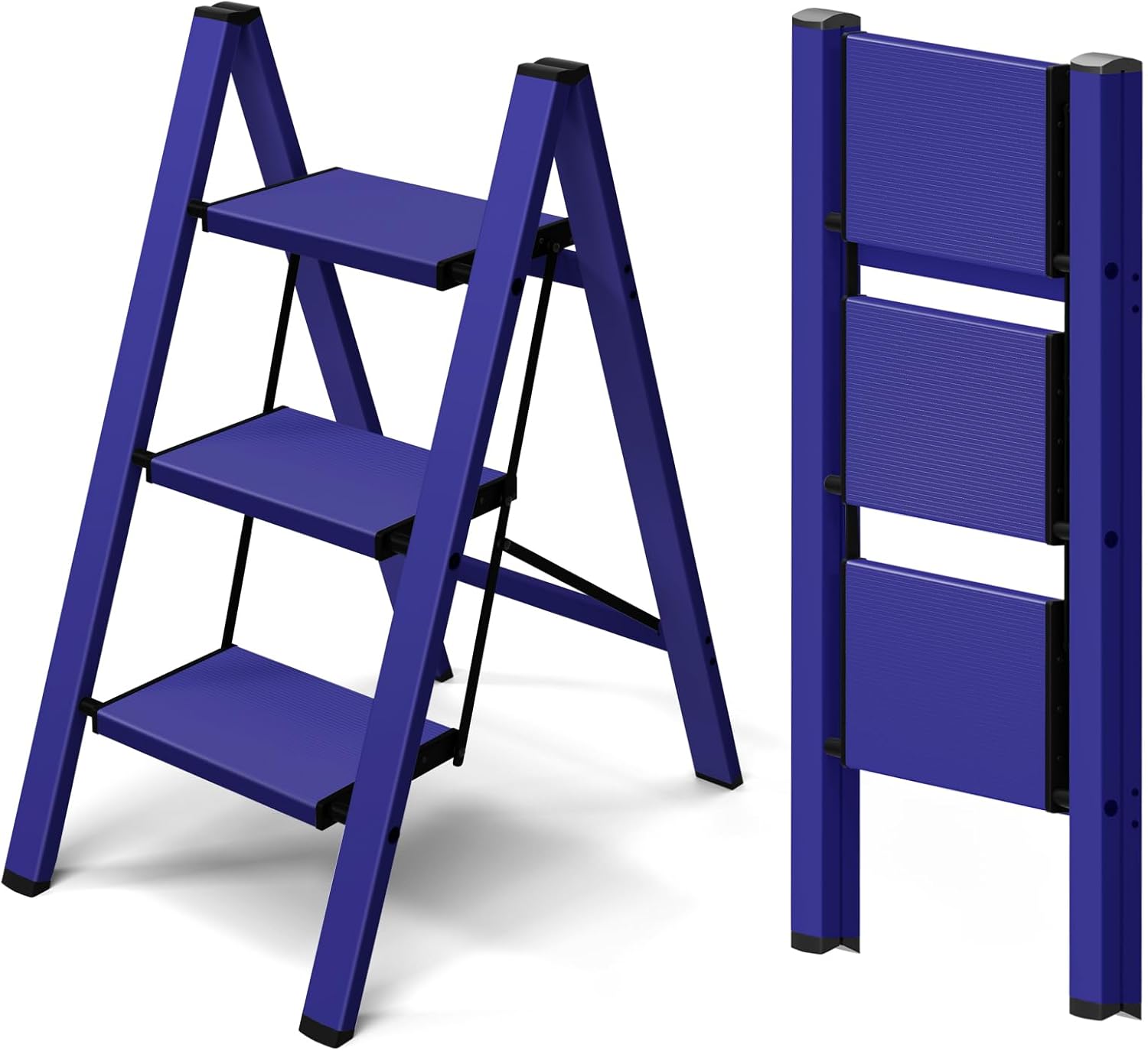 3 Step Ladder,Aluminum Lightweight Folding 3 Step Stool with Anti-Slip ...