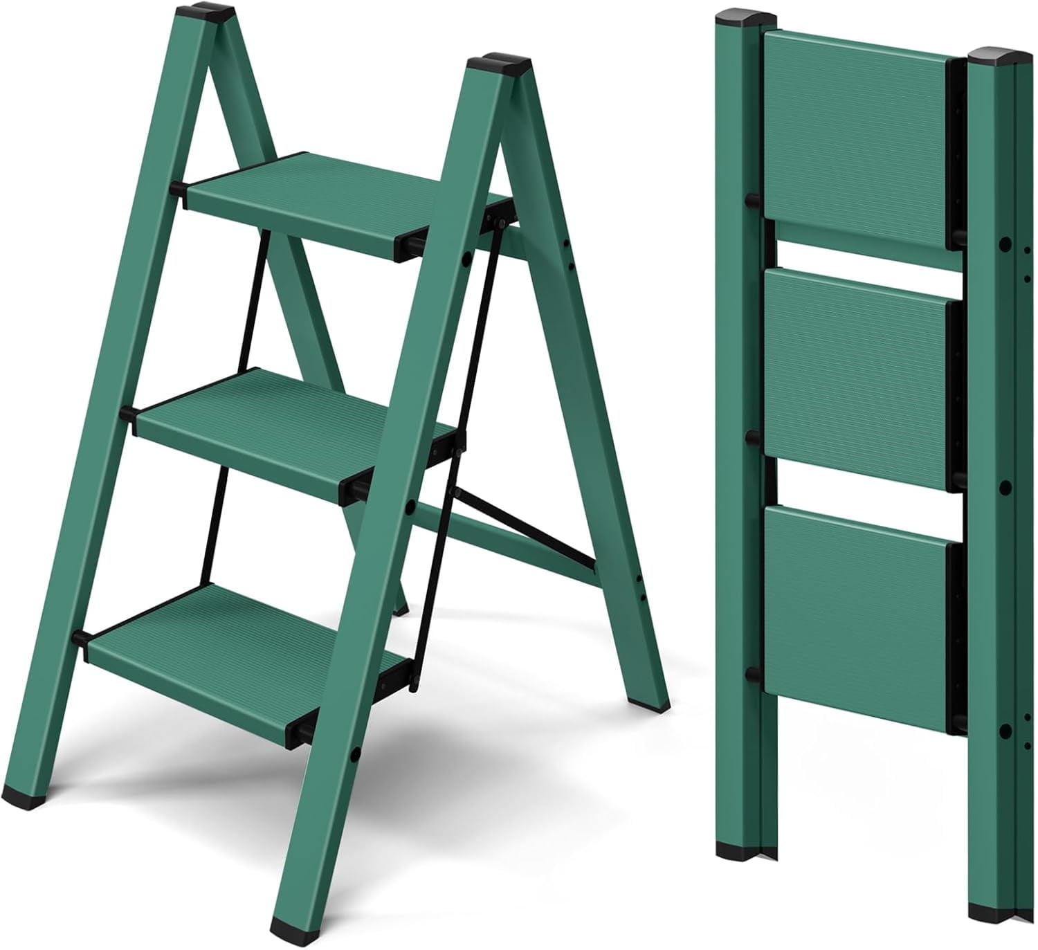 3 Step Ladder,Aluminum Lightweight Folding 3 Step Stool with Anti-Slip ...