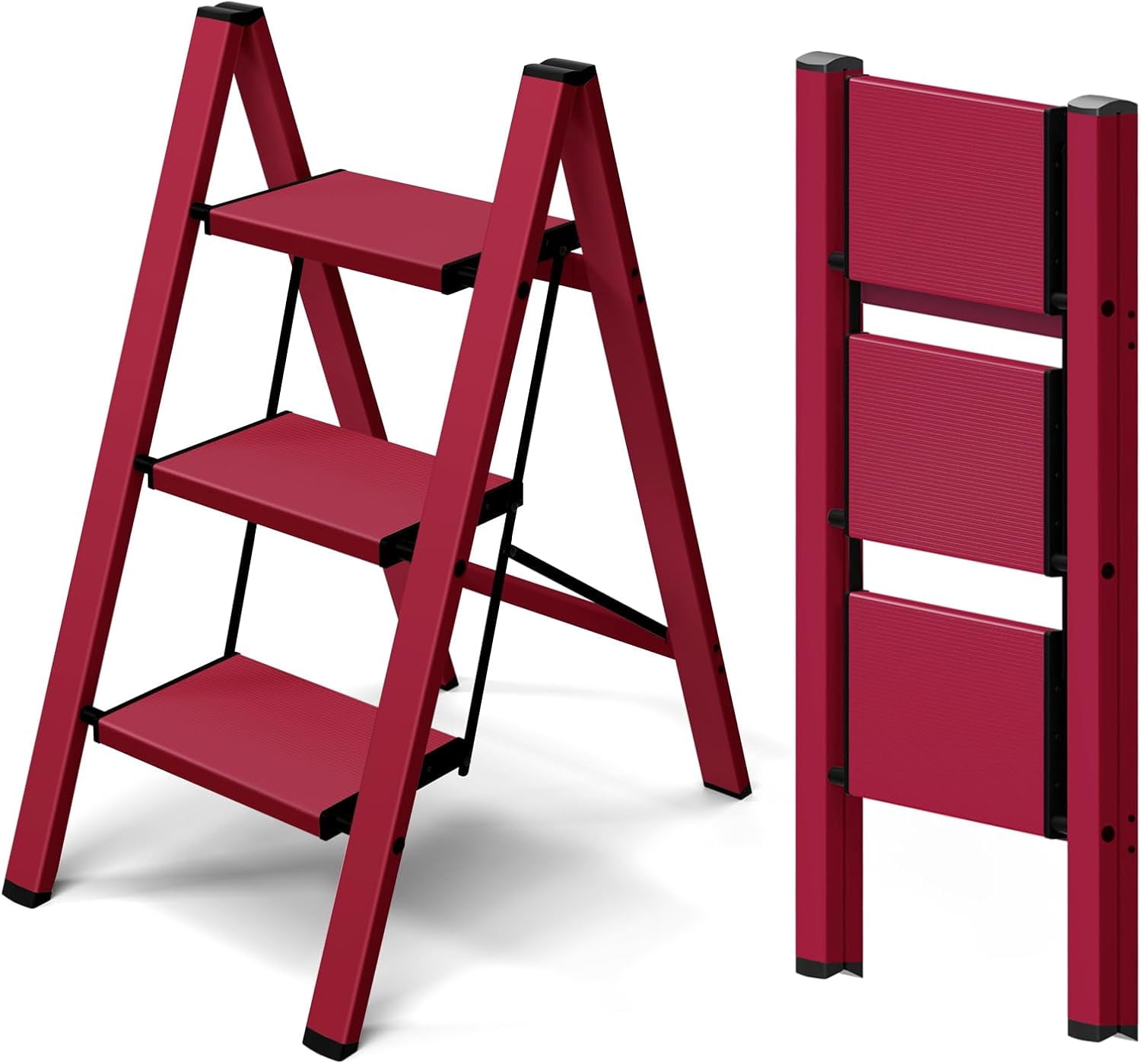 3 Step Ladder,Aluminum Lightweight Folding 3 Step Stool with Anti-Slip ...