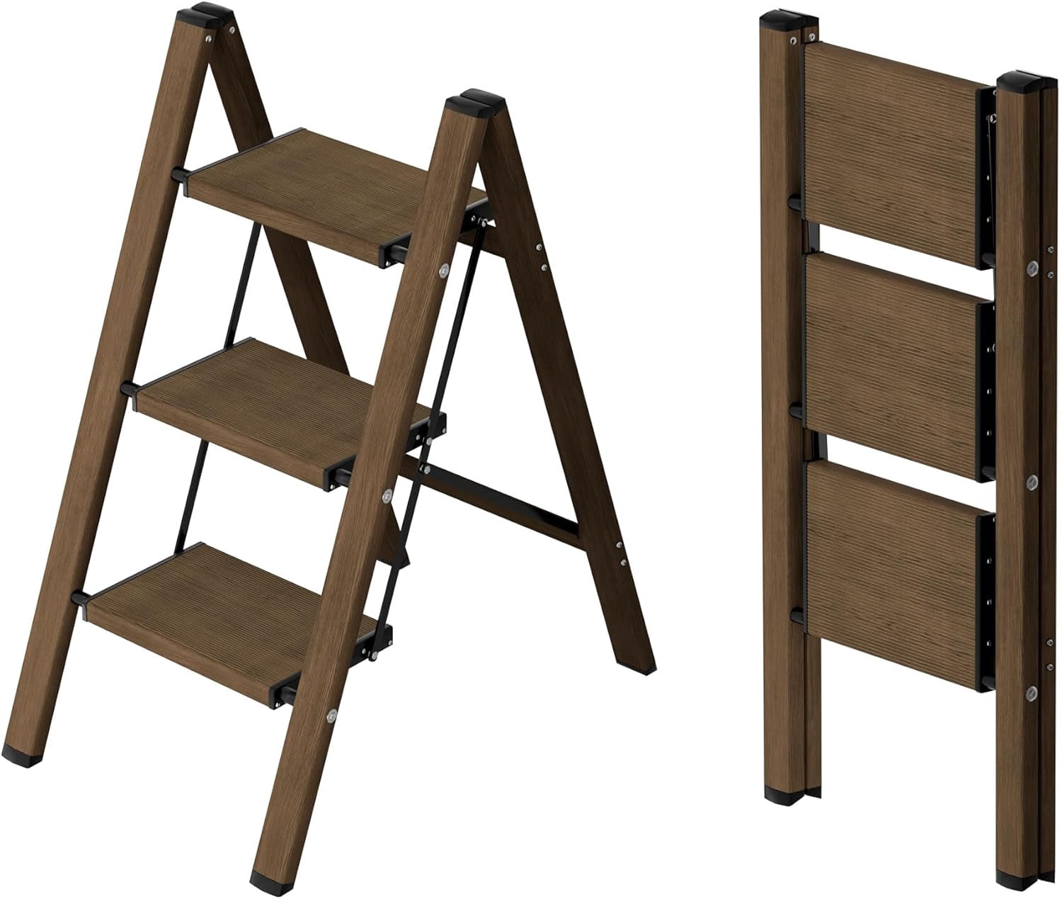 3 Step Ladder,Aluminum Lightweight Folding 3 Step Stool with Anti-Slip ...