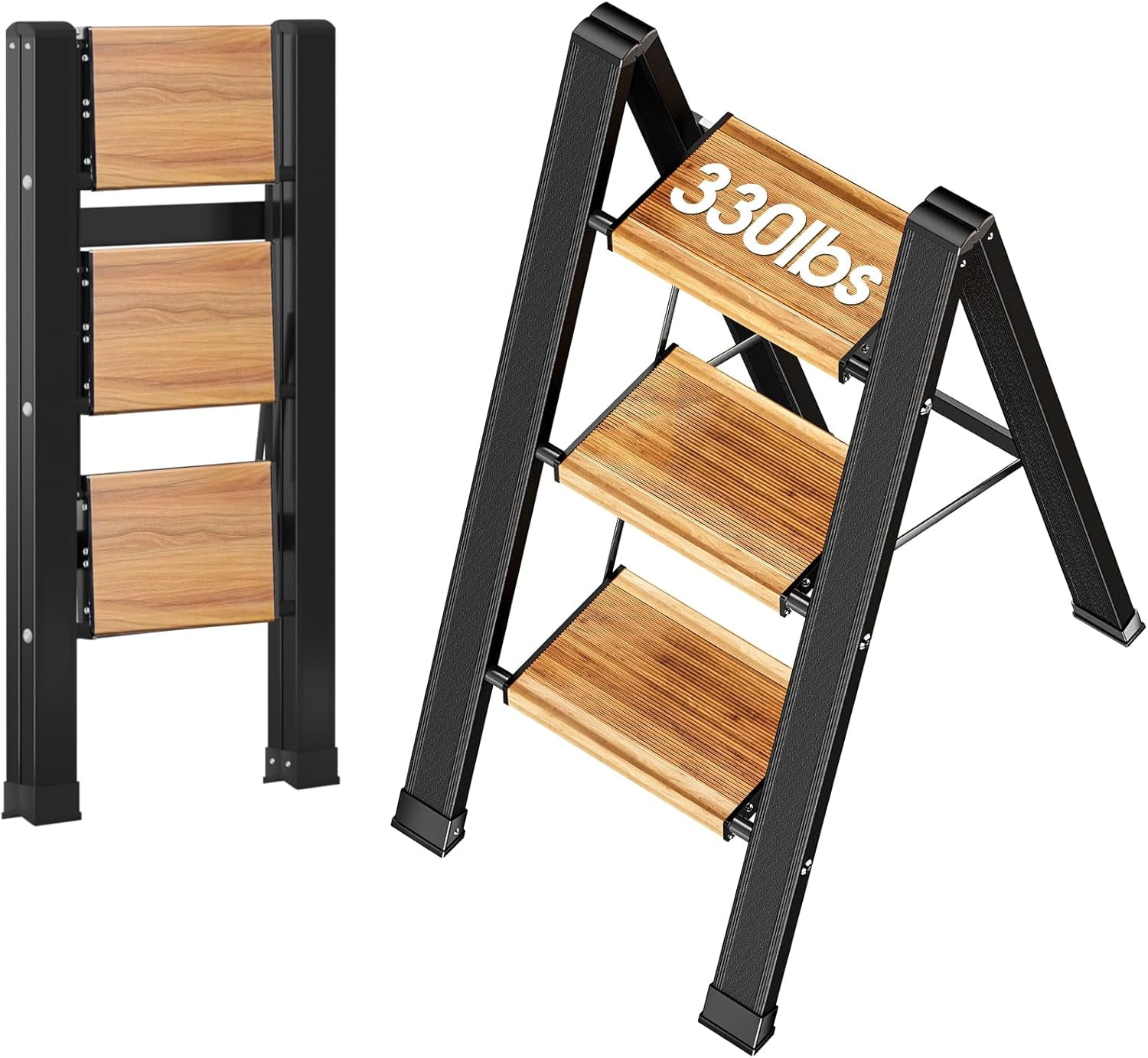 3 Step Ladder, Aluminum Lightweight Folding Step Stool Wide Anti-Slip ...