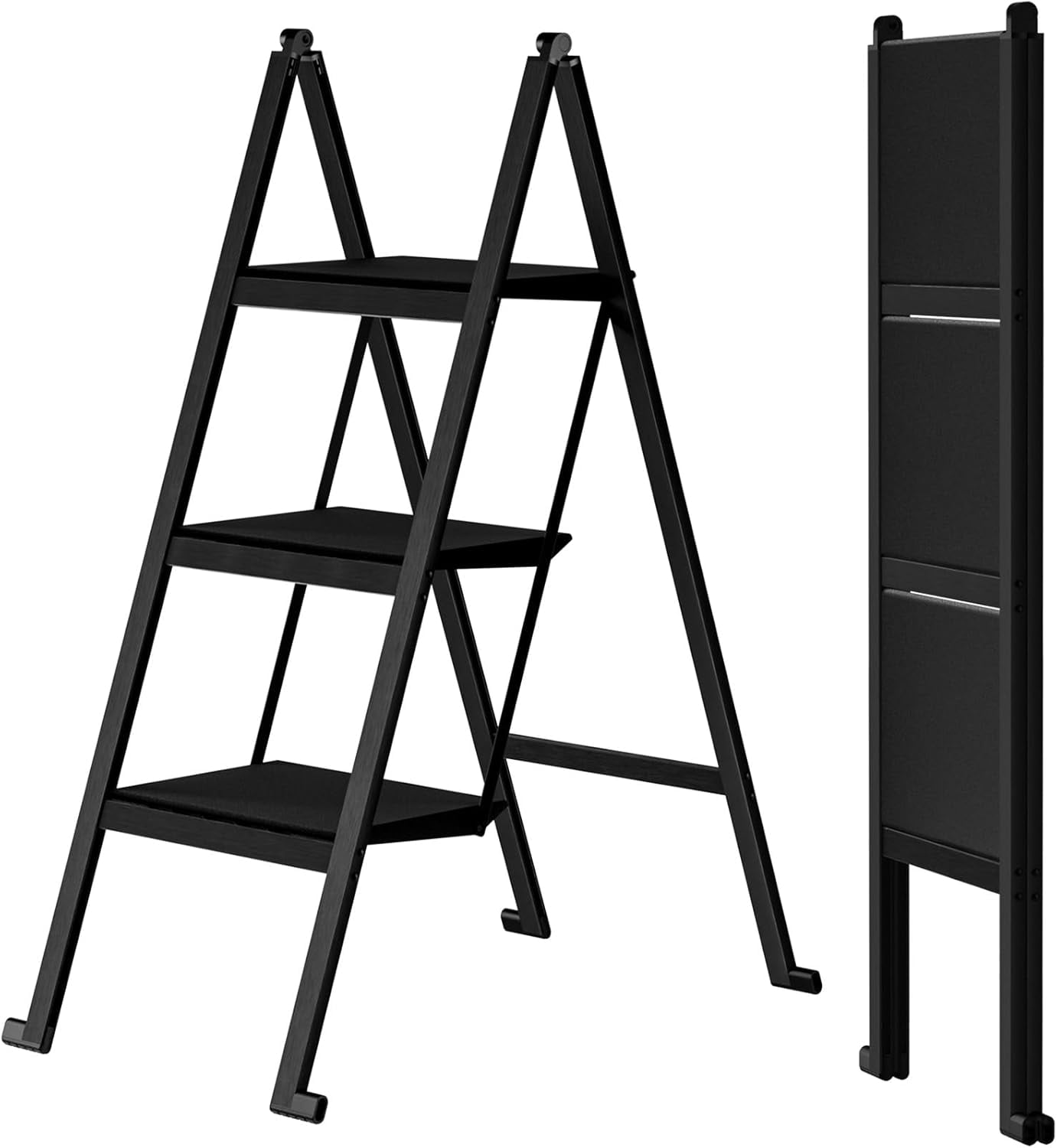 3 Step Ladder, Aluminum Ultra Thin 3 Step Folding Stool, 400 Lbs ...