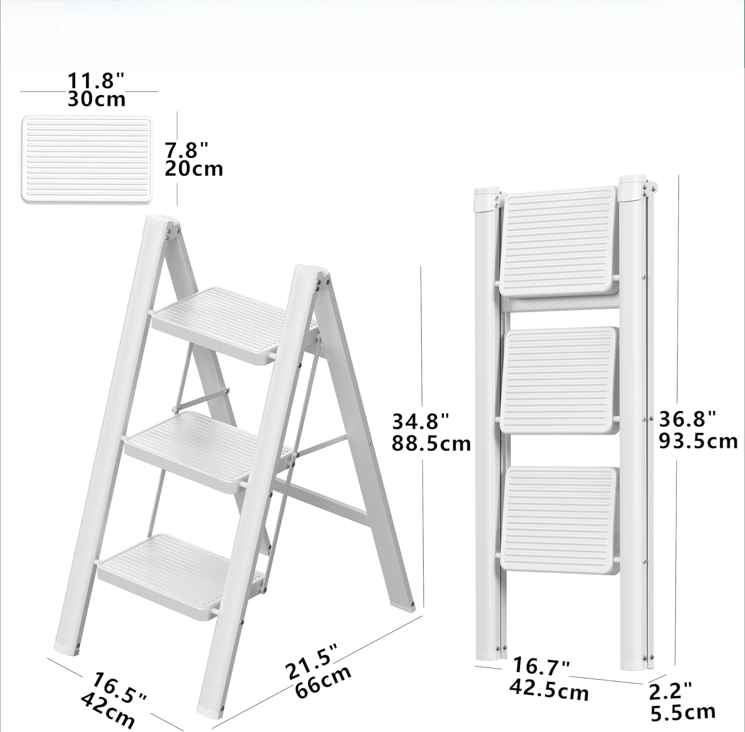 3 Step Ladder, Carbon Steel Ladder with Anti-Slip Pedal, Lightweight ...
