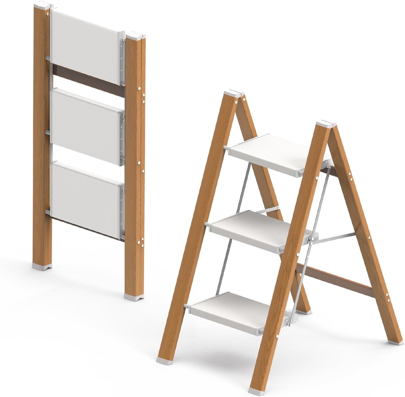 3 Step Ladder, Folding Aluminum Step Stool with Anti-Slip Wide Steps ...