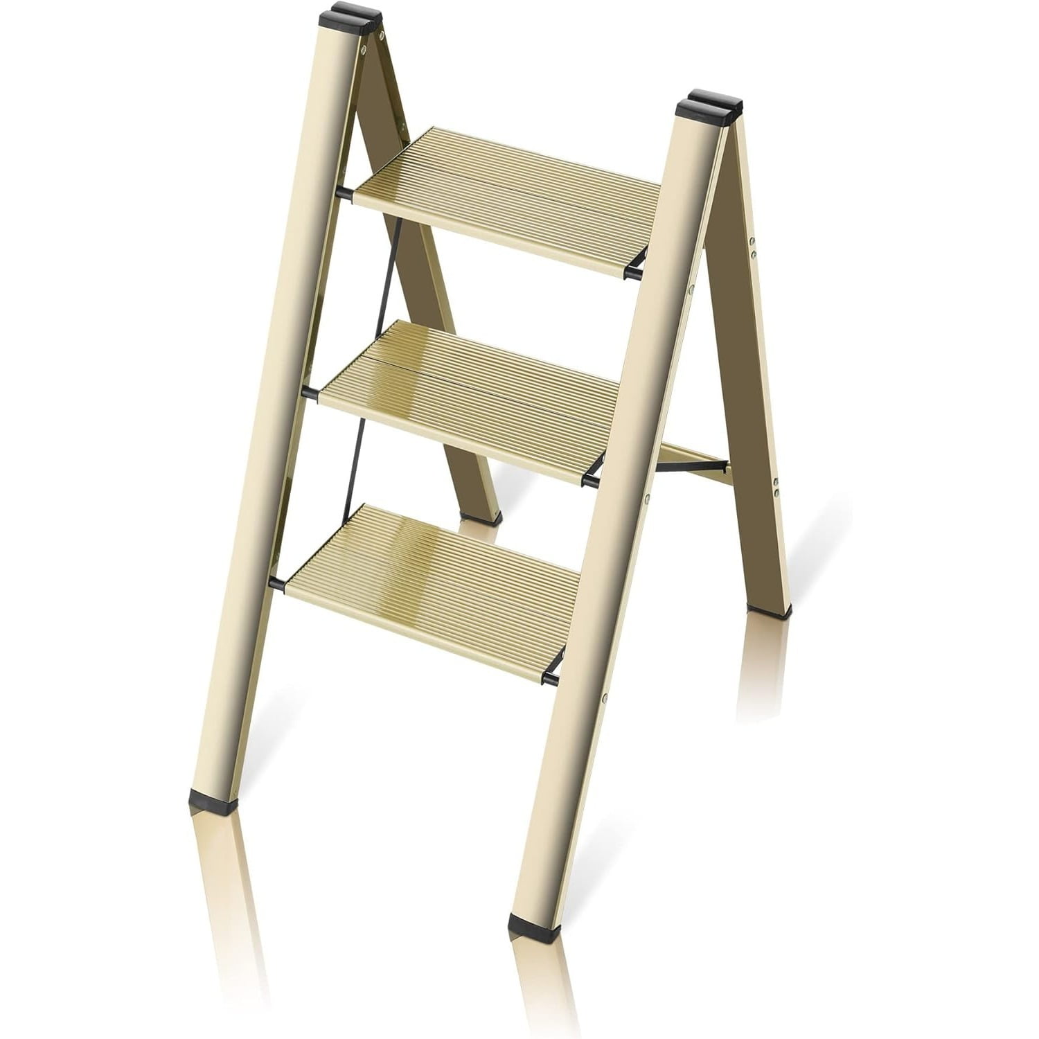 3 Step Ladder, Folding Ladder Stool, Wider Upgraded Non-Slip Treads ...