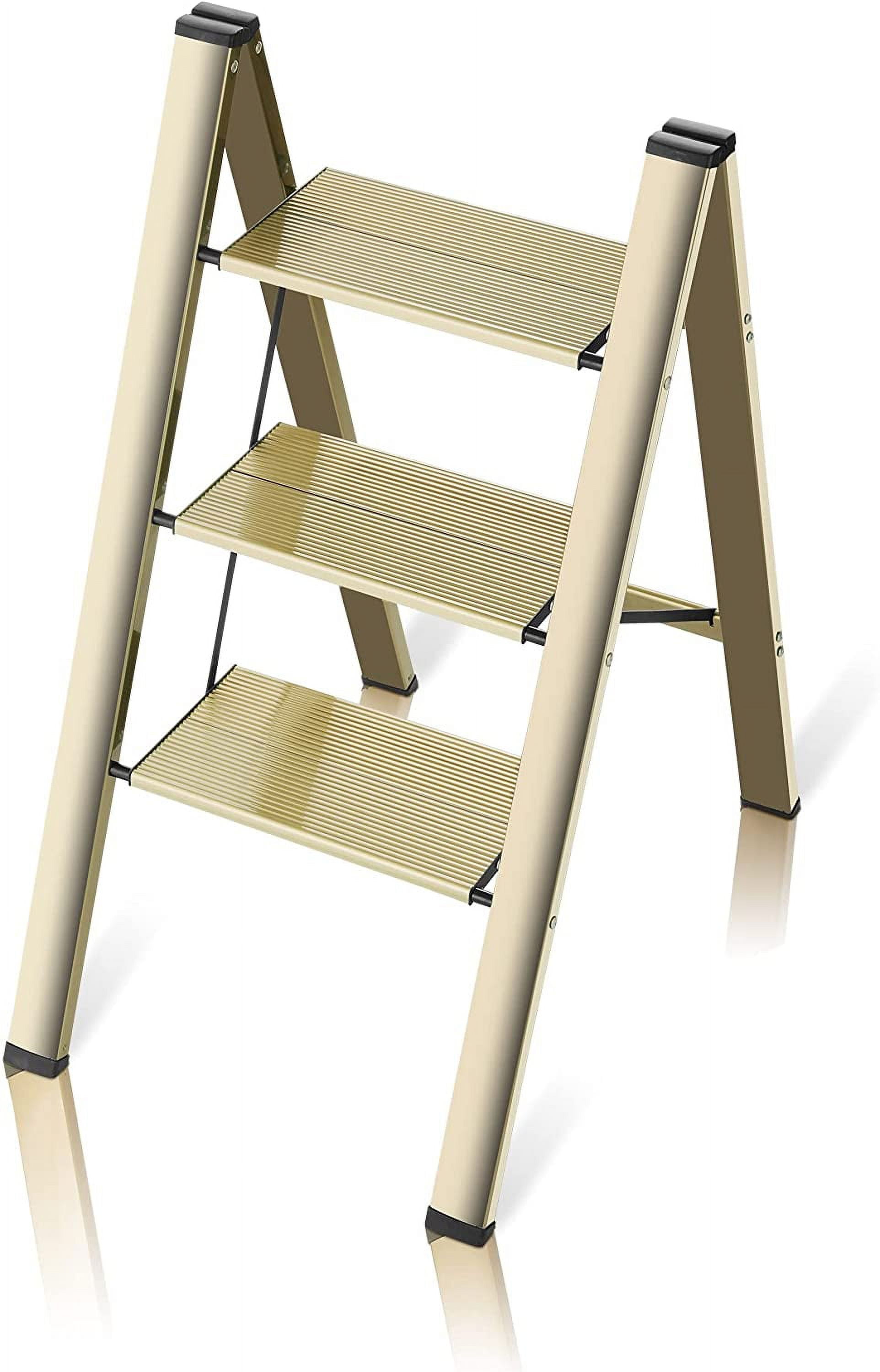 3 Step Ladder, Folding Ladder Stool, Wider Upgraded Non-Slip Treads ...