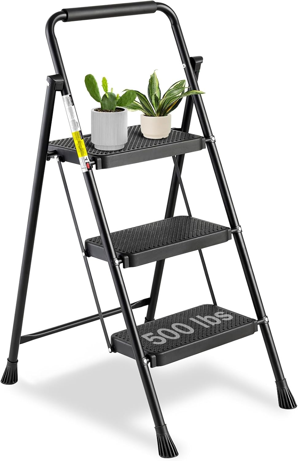 3 Step Ladder, Folding Step Stool 500 Lbs Capacity for Adults & Kids ...