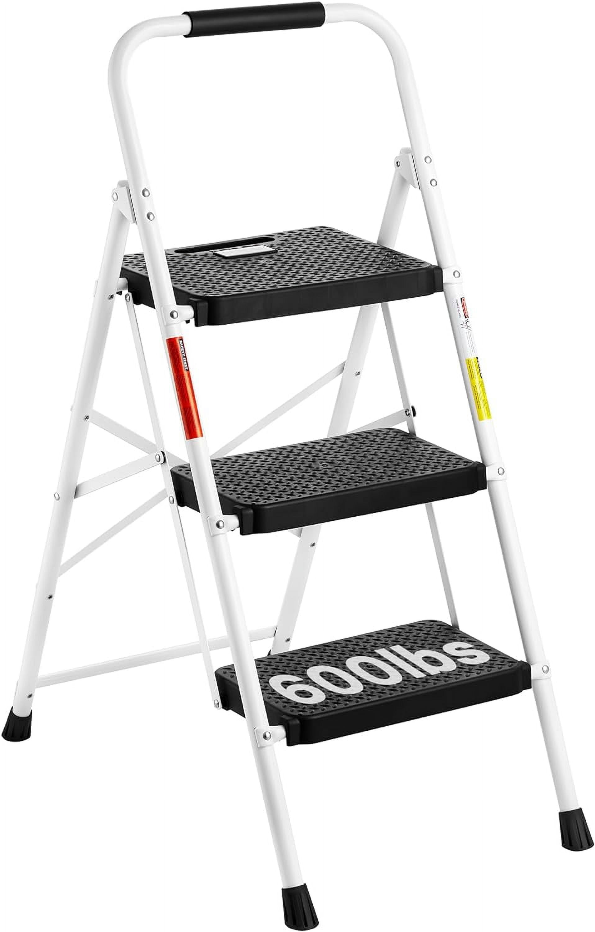 3-Step Ladder, Folding Step Stool, 600lbs Max Load Capacity, Sturdy ...