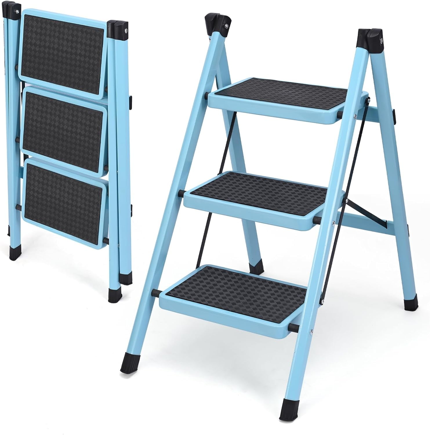 3 Step Ladder, Folding Step Stool for Adults, Lightweight Aluminum Step ...