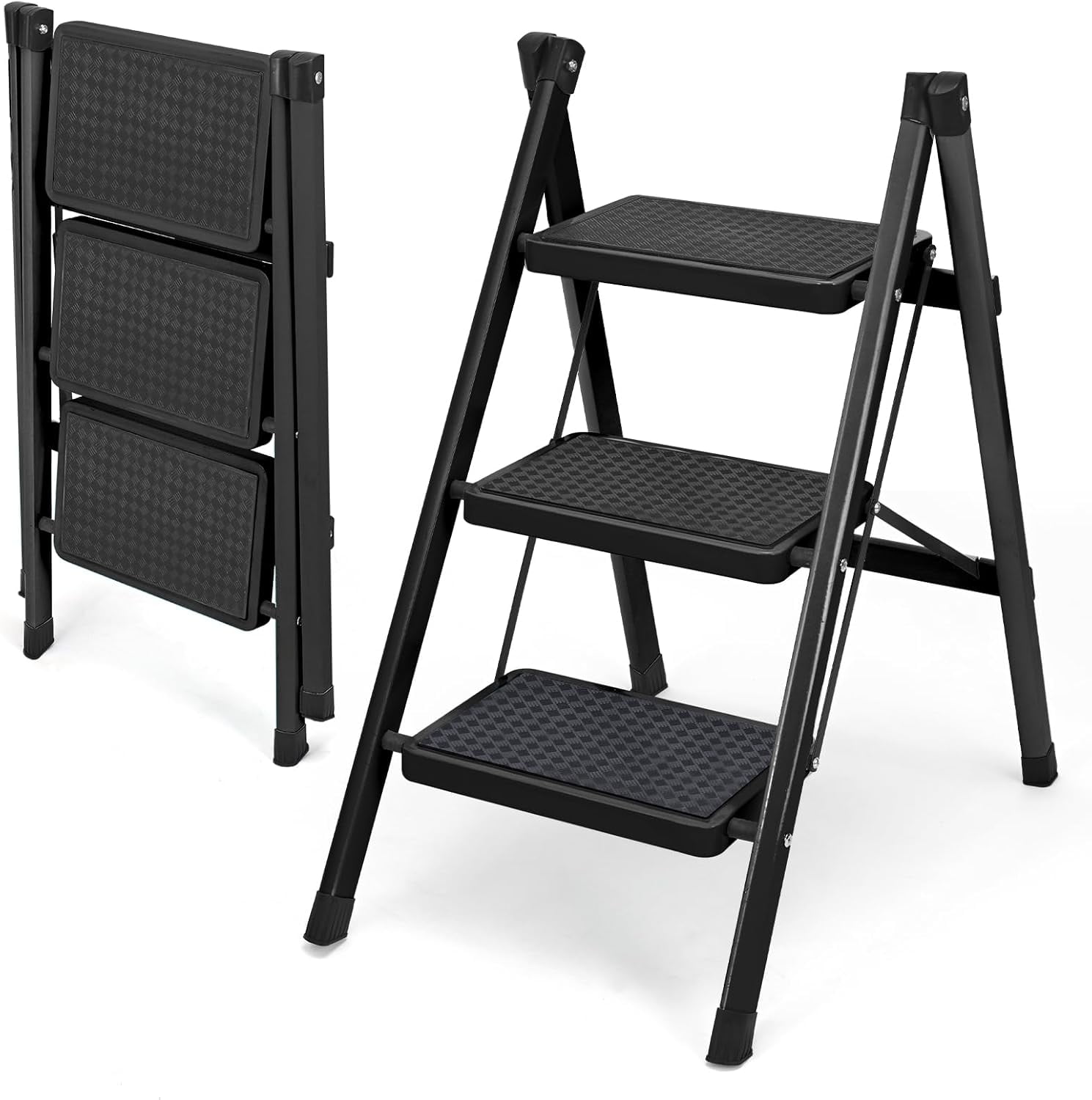 3 Step Ladder, Folding Step Stool for Adults, Lightweight Aluminum Step ...
