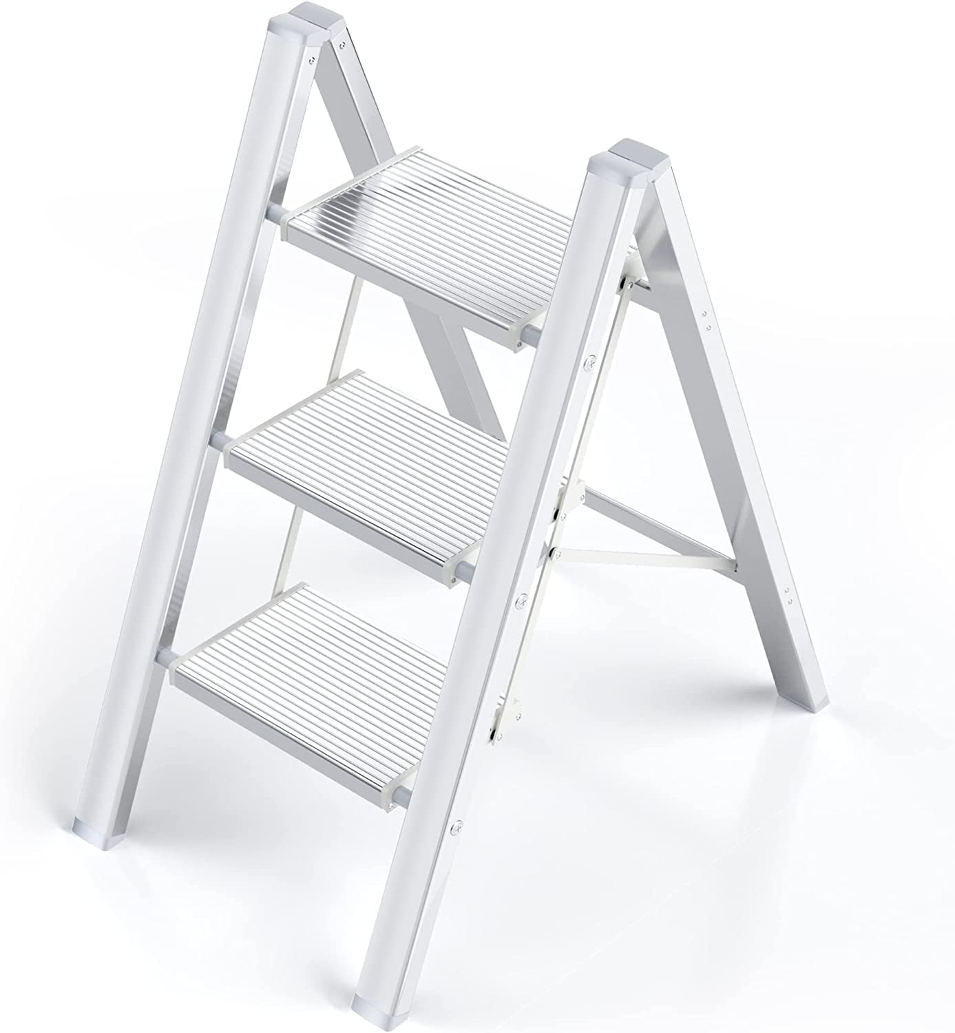 3 Step Ladder Folding Step Stool, Aluminum Ladder Foldable with Anti ...