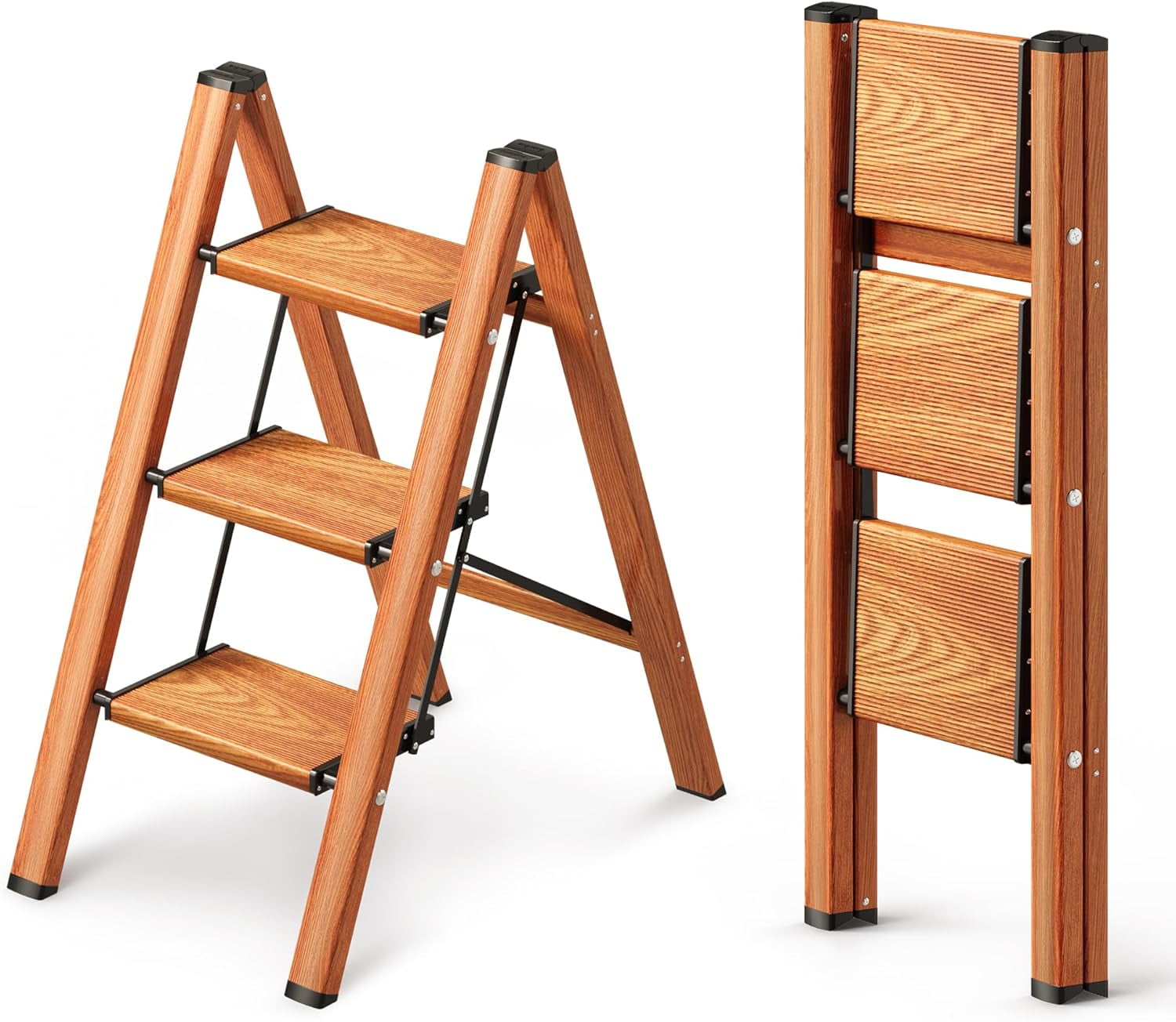3 Step Ladder, Folding Step Stool with Anti-Slip Wide Pedal, Aluminum ...