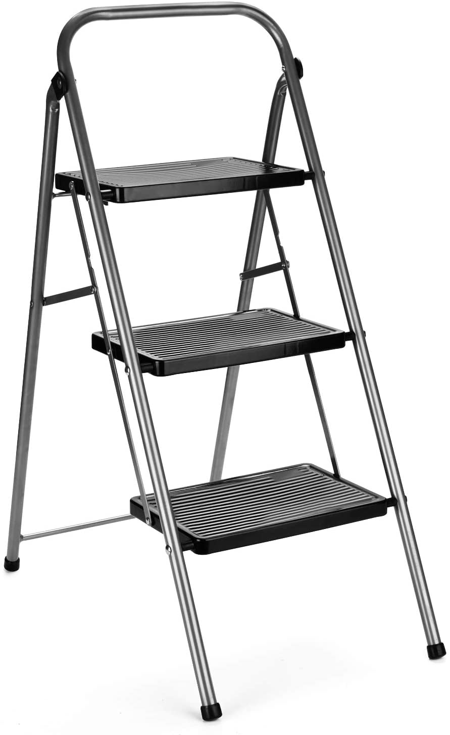 3 Step Ladder Folding Step Stool Anti-Slip with Wide Pedal Handrail ...