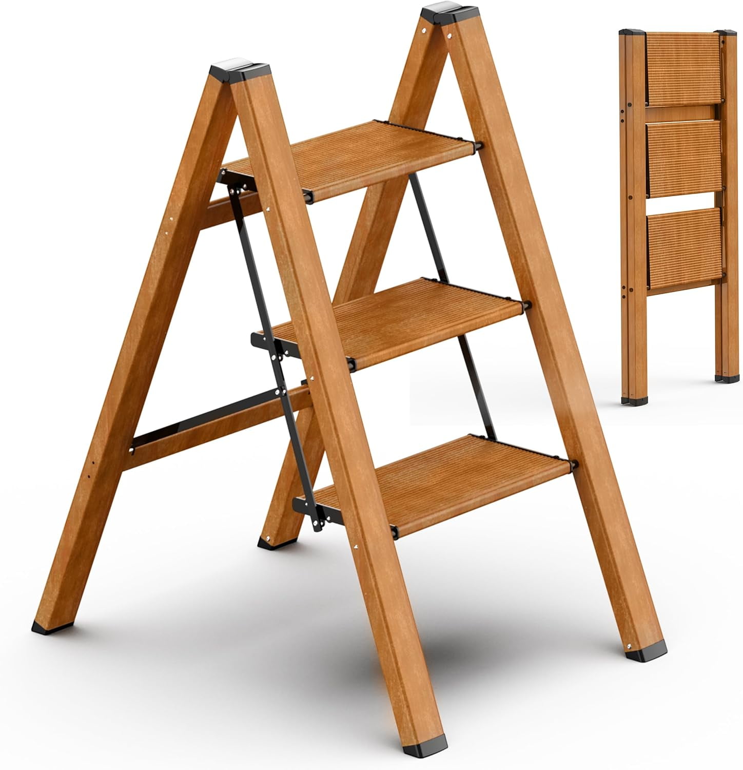 3 Step Ladder, Folding Step Stool with Anti-Slip Wide Sturdy Pedal and ...
