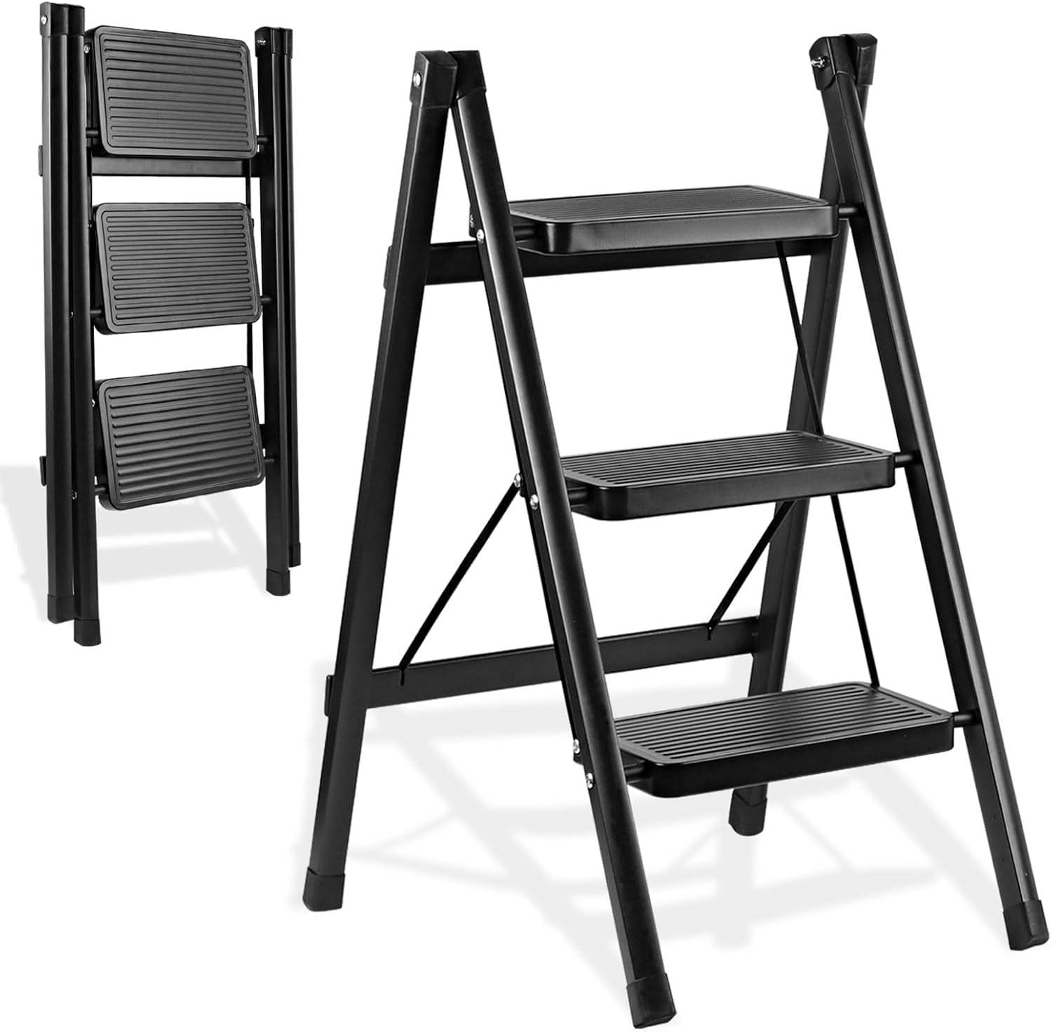 3-Step Ladder, Folding Step Stool for Kitchen/Closet/Garage, Sturdy ...