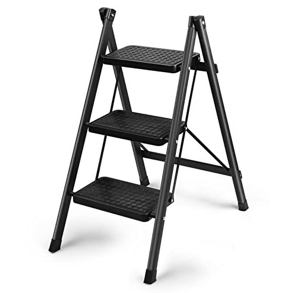 3 Step Ladder Folding Step Stool for Kitchen Home Closet Heavy Duty ...