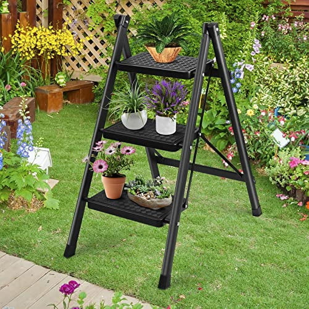 3 Step Ladder Folding Step Stool for Kitchen Home Closet Heavy Duty ...