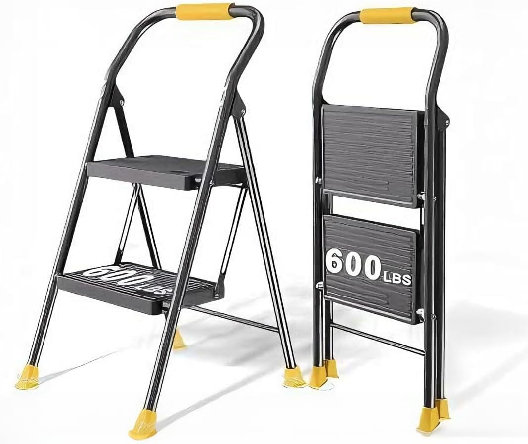 3 Step Ladder Folding Step Stool with -Slip Wide Pedal Soft Handle ...