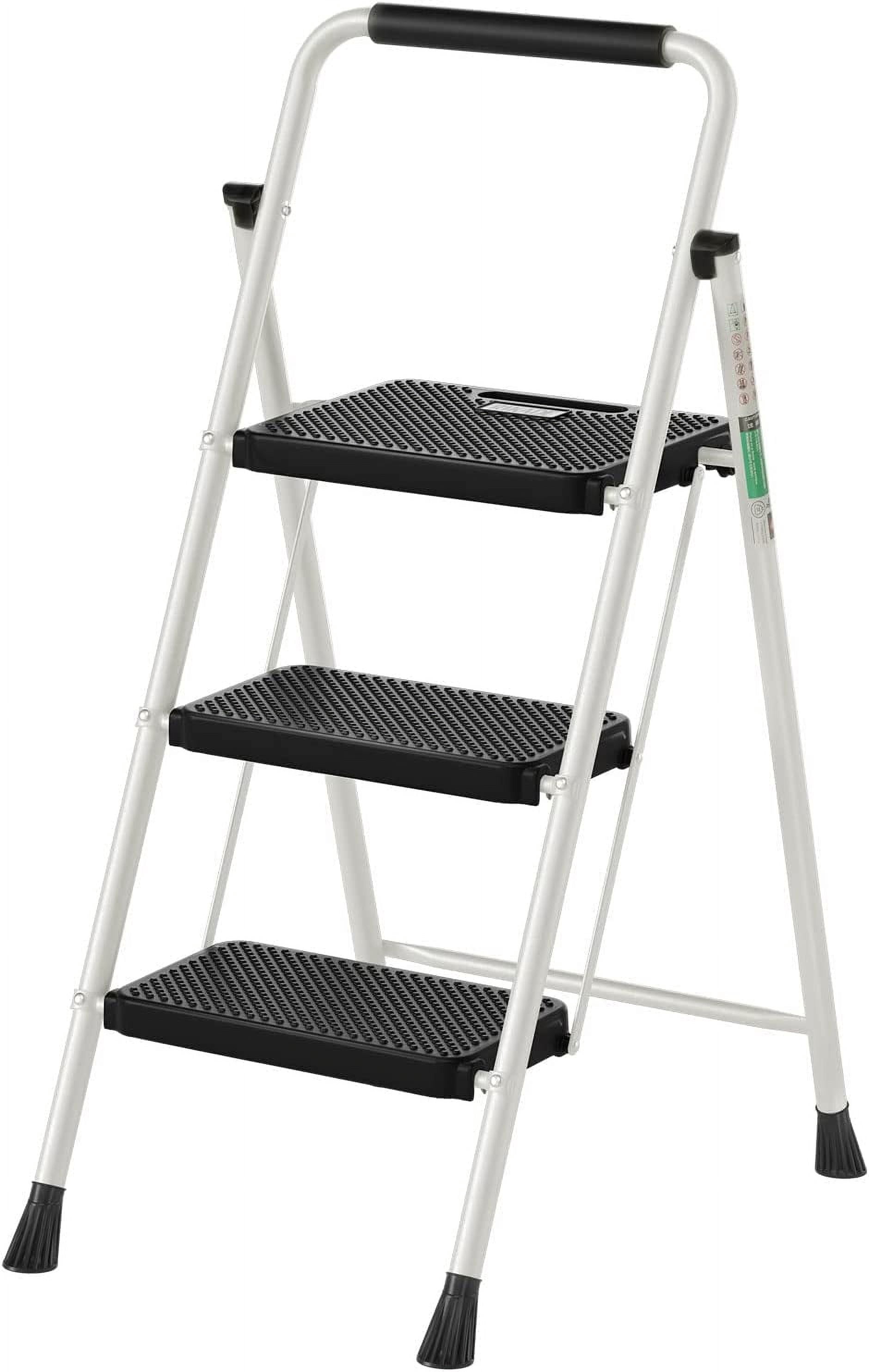 3 Step Ladder, Folding Step Stool, Step Stool with Wide Anti-Slip Pedal ...