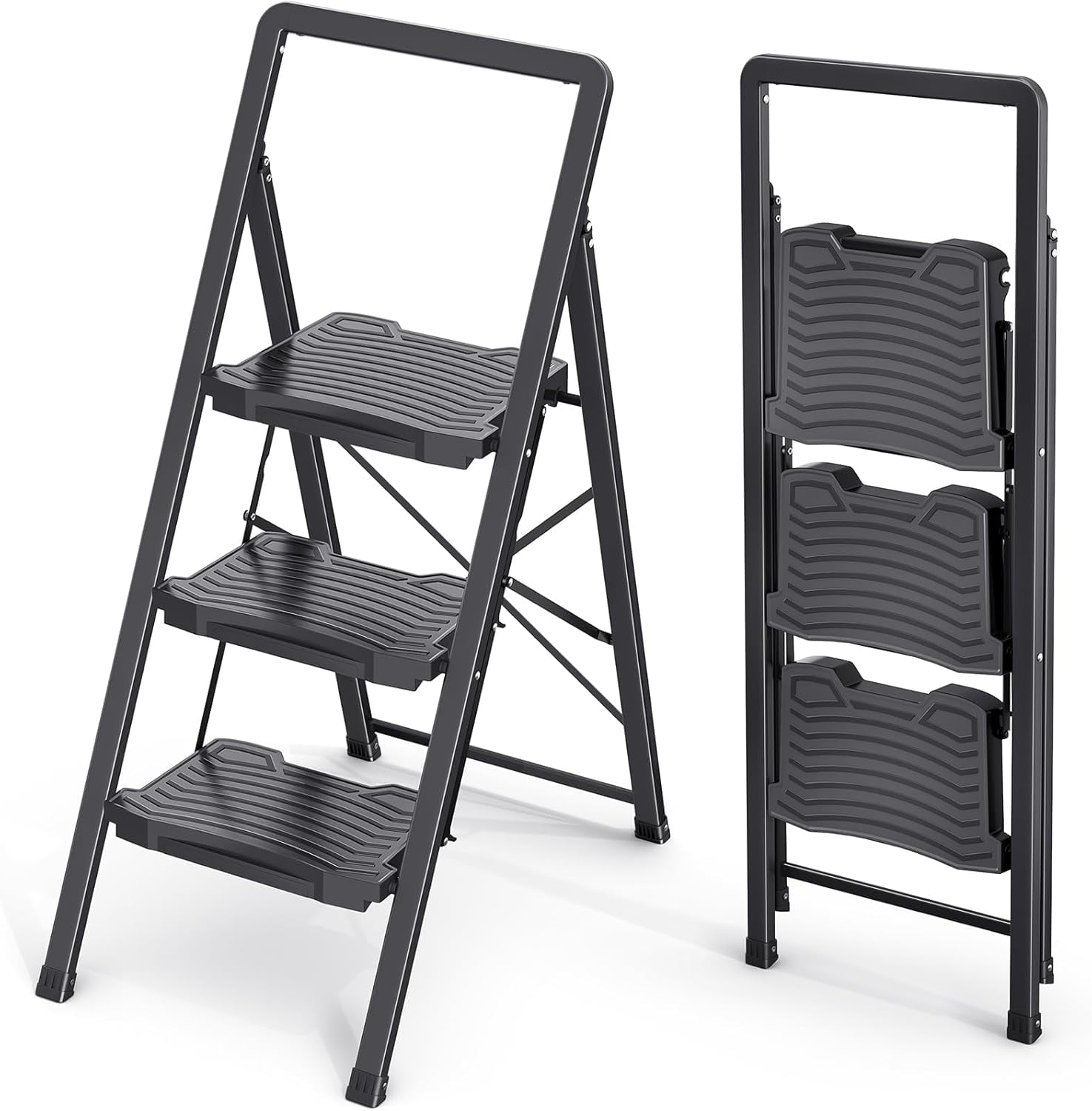 3 Step Ladder, Folding Step Stool with Wide Anti-Slip Pedal and ...