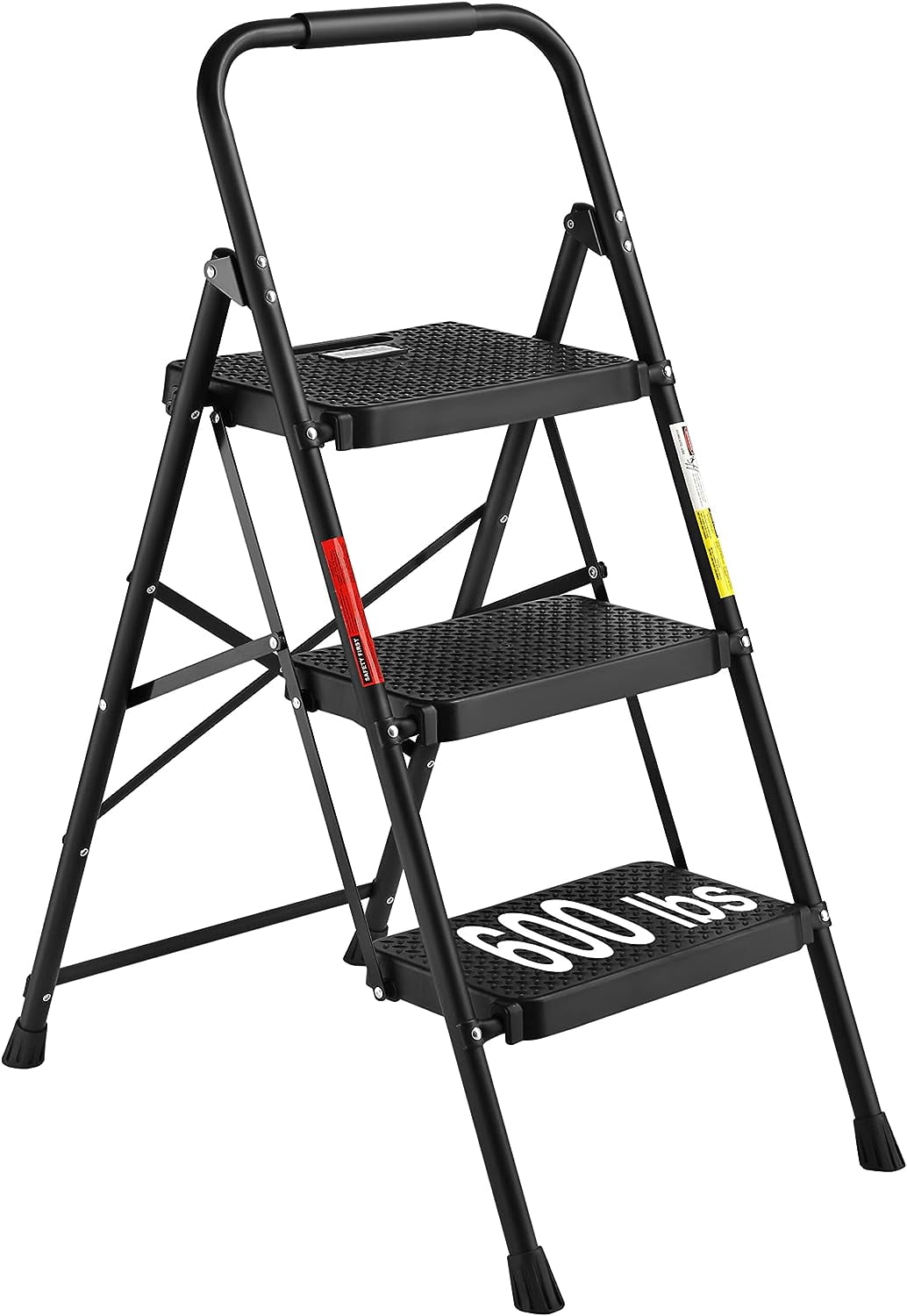 3-Step Ladder, Folding Step Stool with Wide Anti-Slip Pedals, Max Load ...