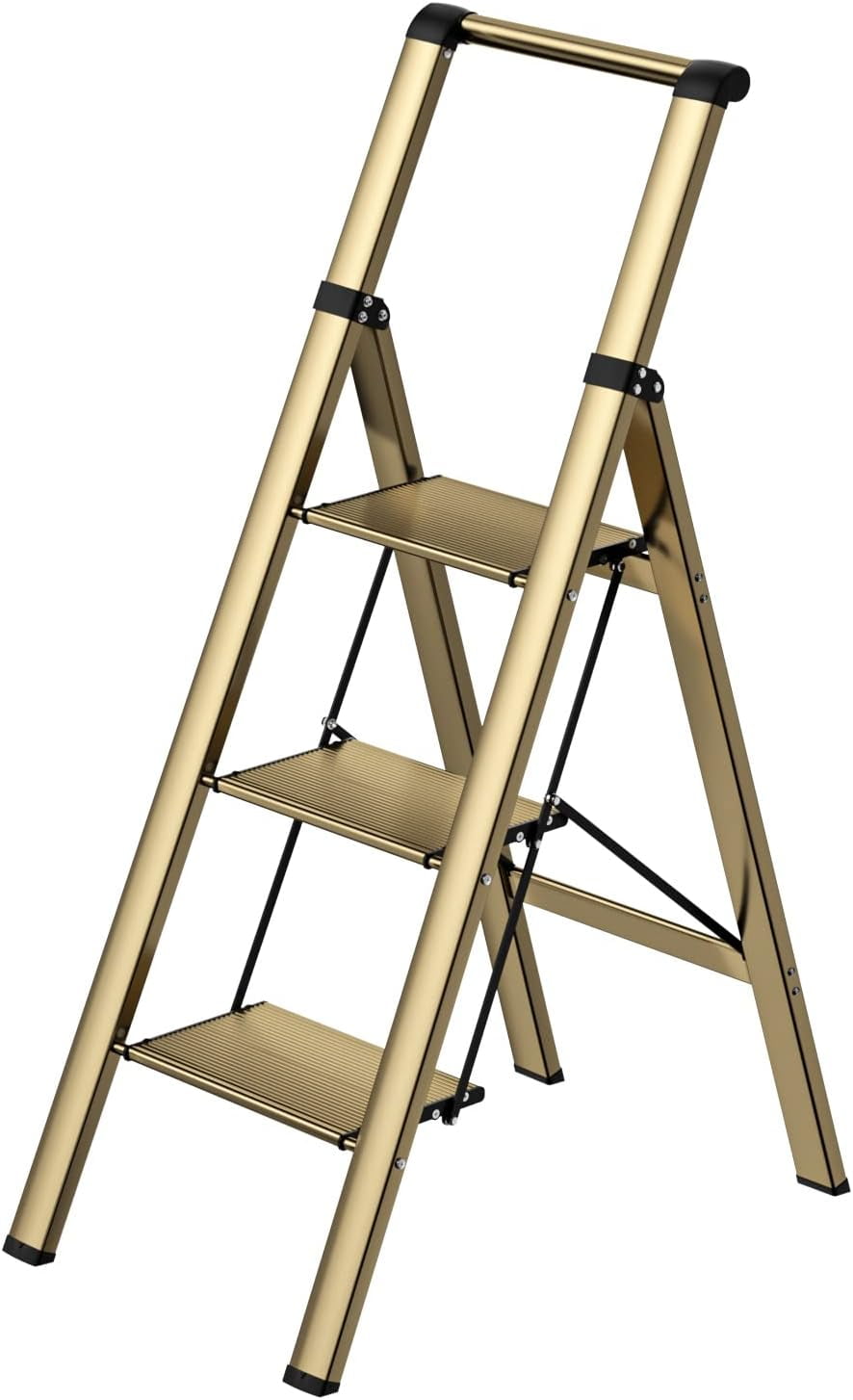 3 Step Ladder, Folding Step Stool with Wide Non-Slip Sturdy Treads and ...