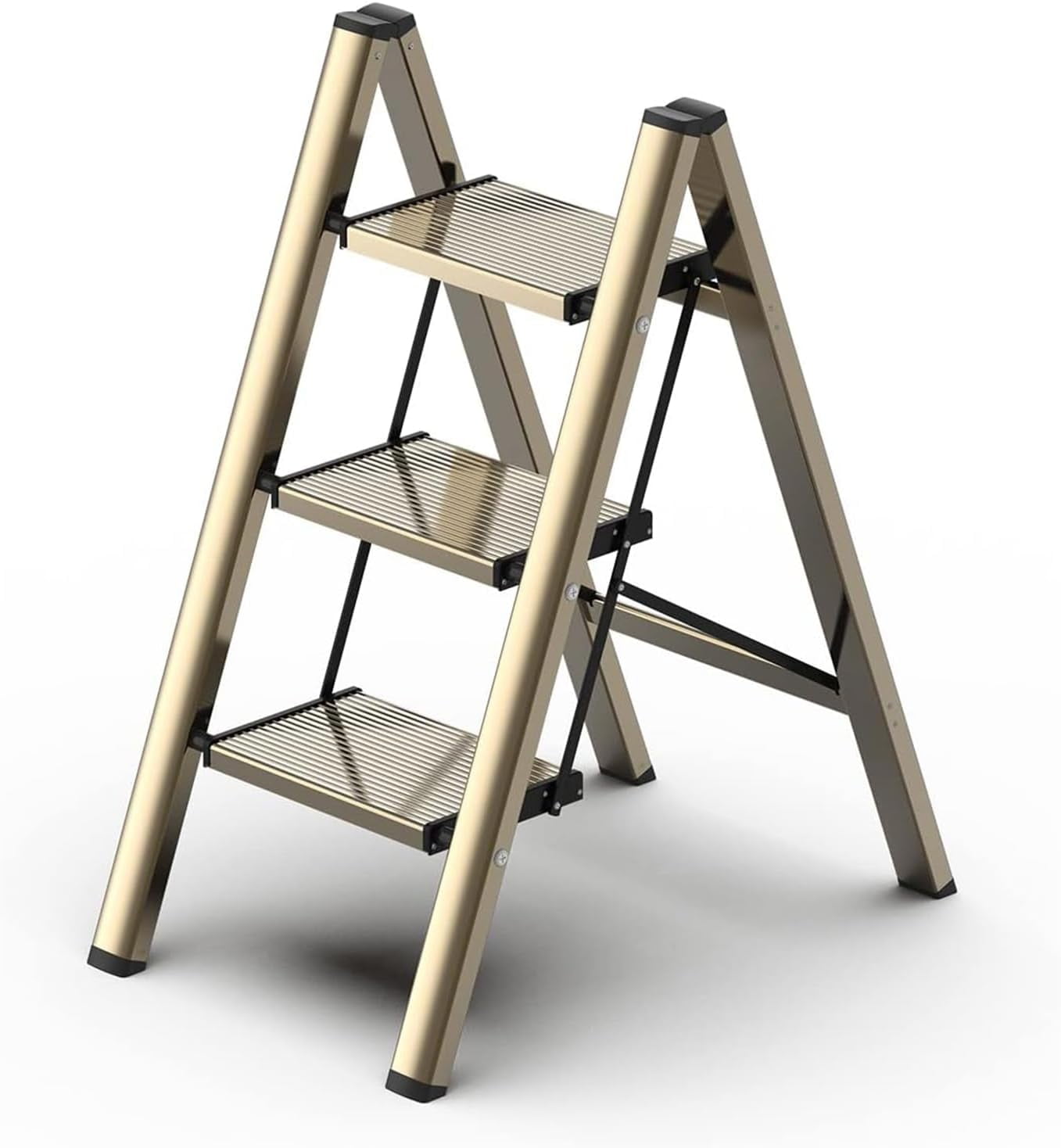 3 Step Ladder, Folding Step Stool with Wider Pedal, Anti-Slip Feet ...