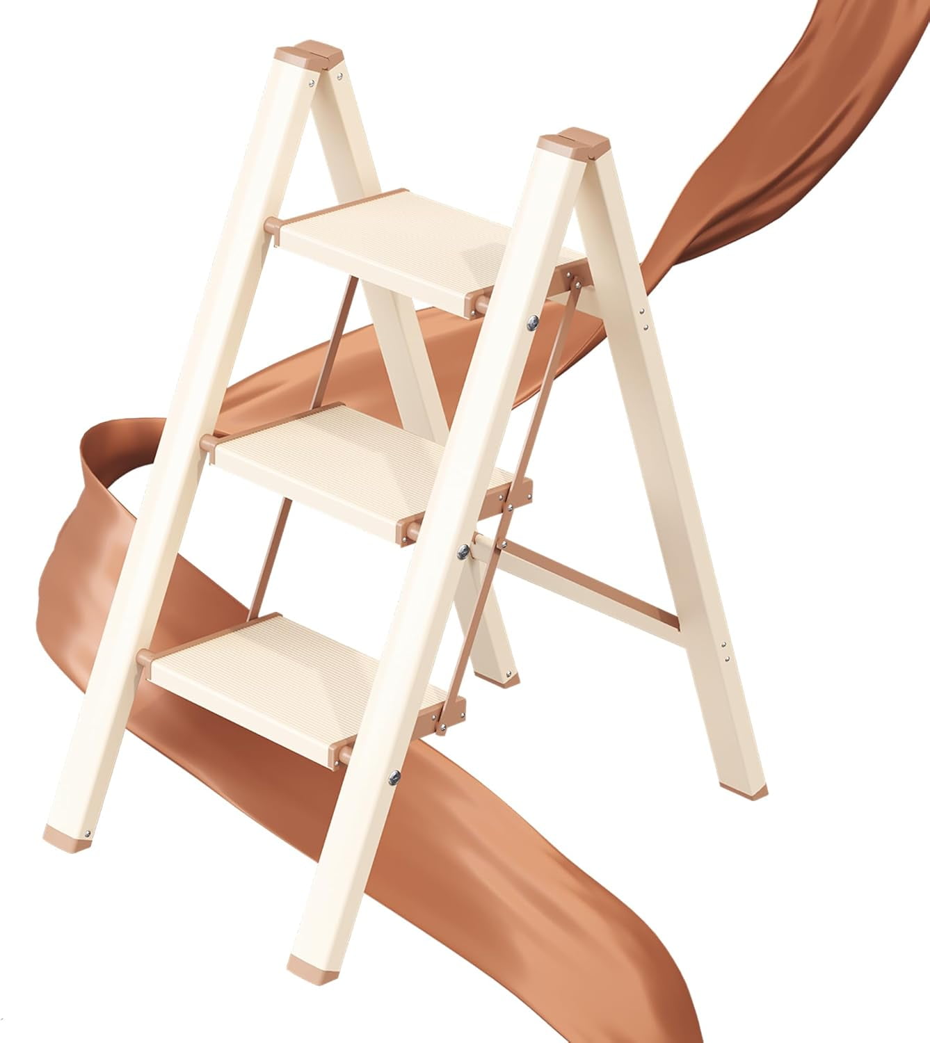 3 Step Ladder, Folding Step Stool with Wider Pedal, Anti-Slip Feet ...